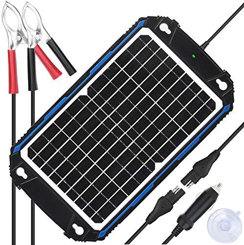 Waterproof 12V Solar Battery Charger & Maintainer Pro - Built-in Intelligent MPPT Charge Controller - 12W Solar Panel Trickle Charging Kit for Car, Marine, Motorcycle, RV, etc