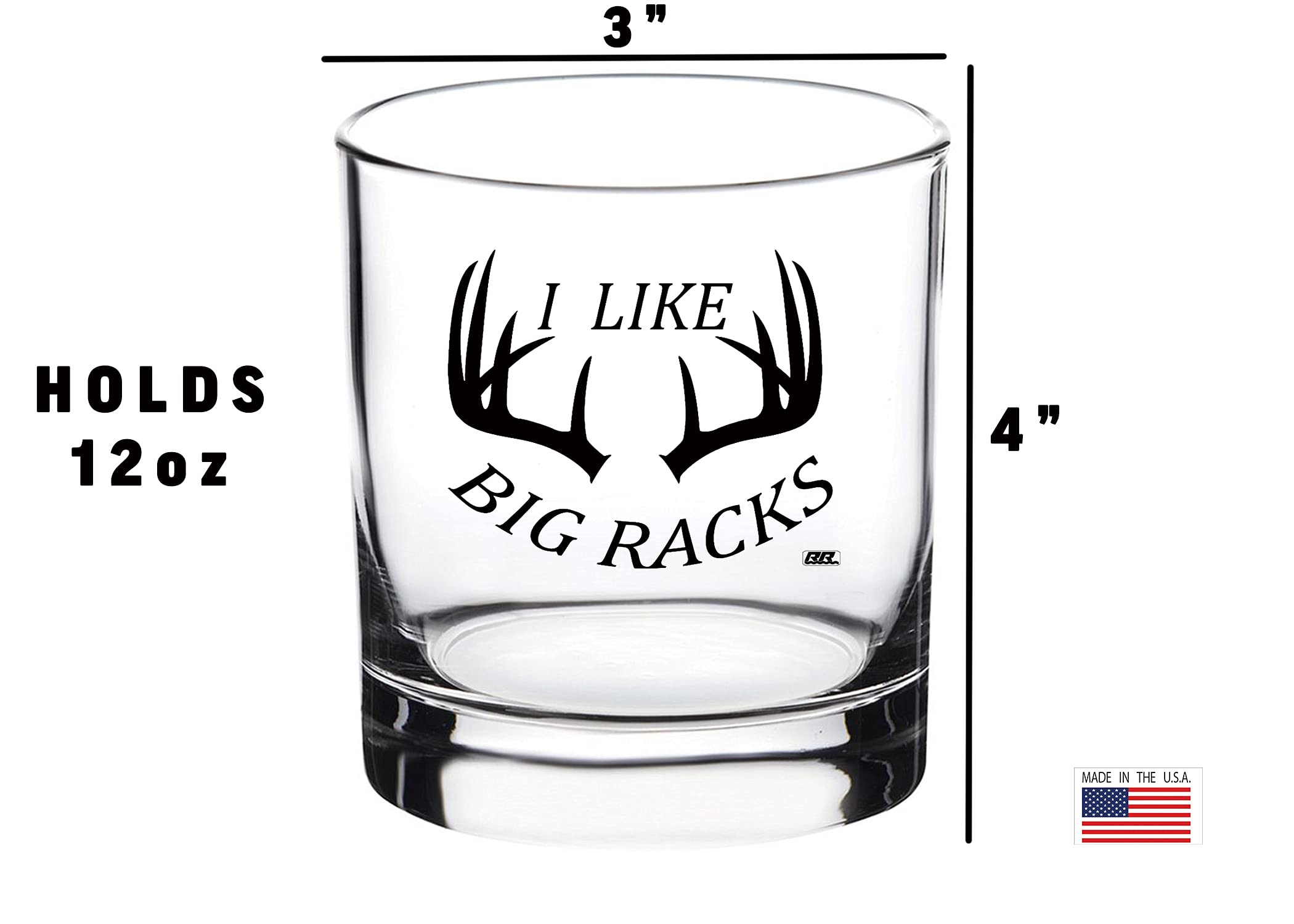 Rogue River Tactical Funny I Like Big Racks Hunting Old Fashioned Whiskey Glass Drinking Cup Gift For Hunter