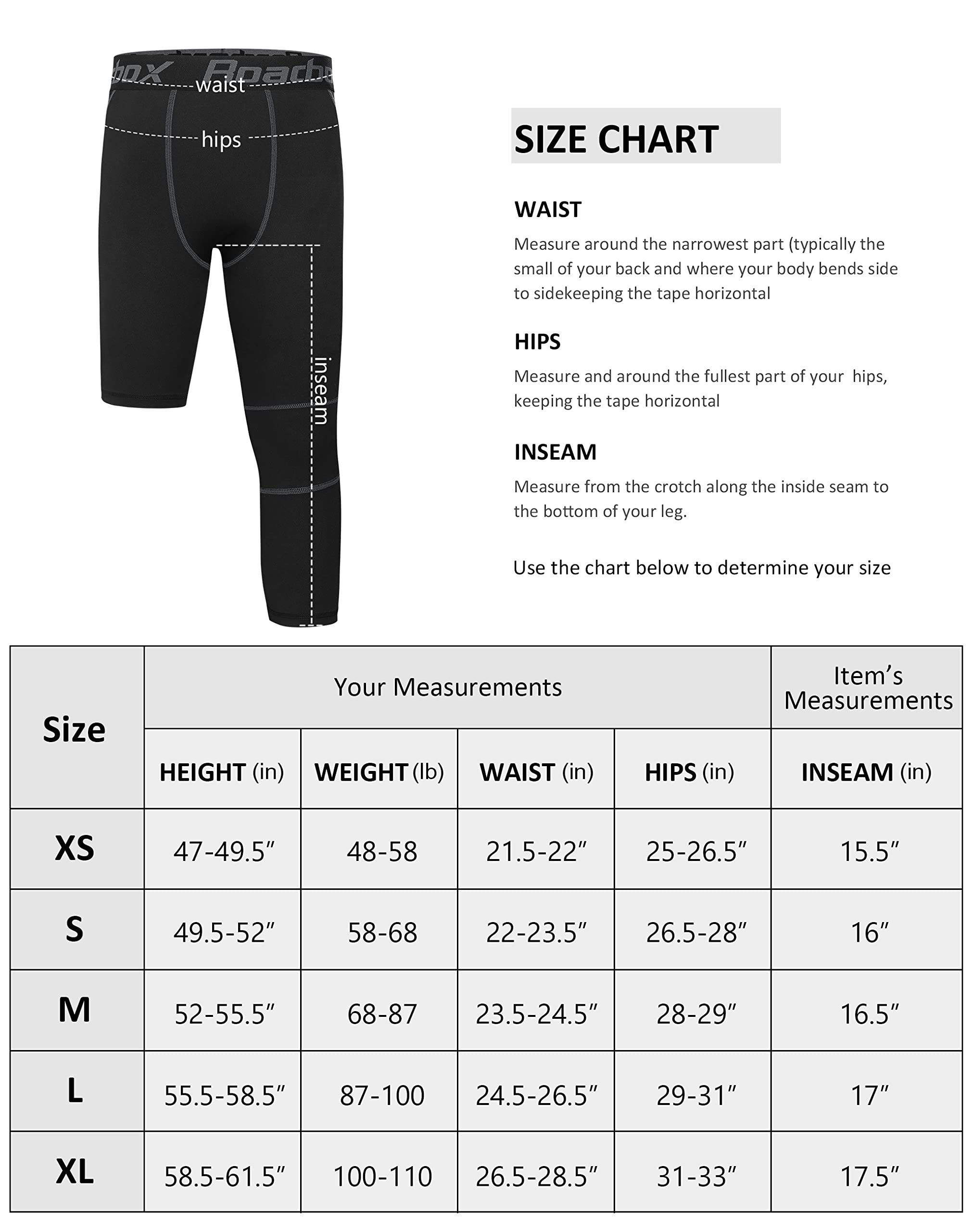 Roadbox Boys One Leg 3/4 Compression Pants 2 Pack - Basketball Tights for Gym Athletic Base Layer Leggings