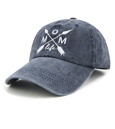 LOKIDVE Women's Mom Life Dad Hat Embroidered Distressed Denim Baseball Cap