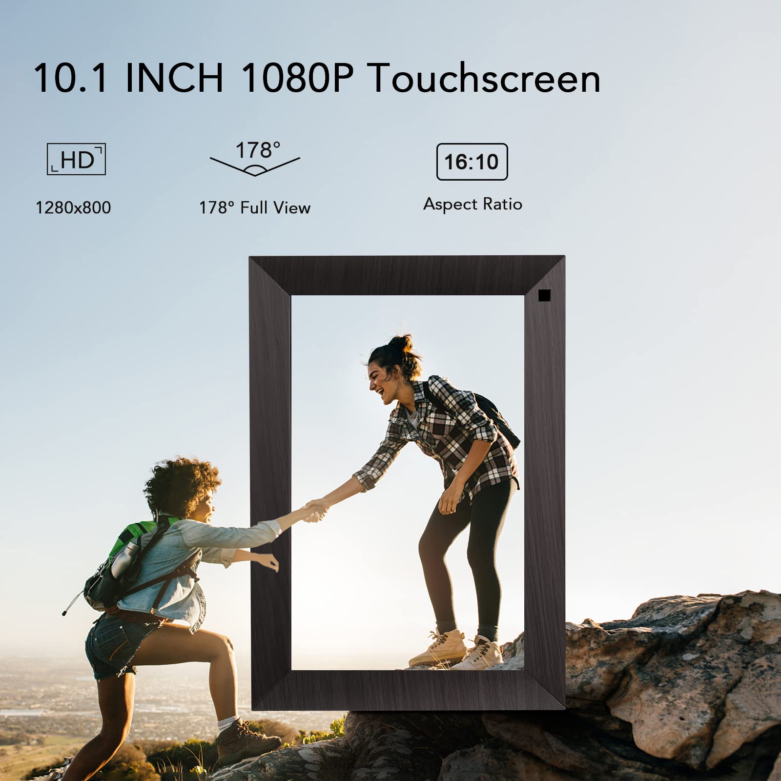 WiFi Digital Picture Frame 10.1 Inch, Canupfarm Smart Digital Photo Frame, 1080P IPS Touchscreen, Easy Setup, Built in 16GB, Auto-Rotate and Wall Mountable, Motion Sensor, Share Anywhere via APP