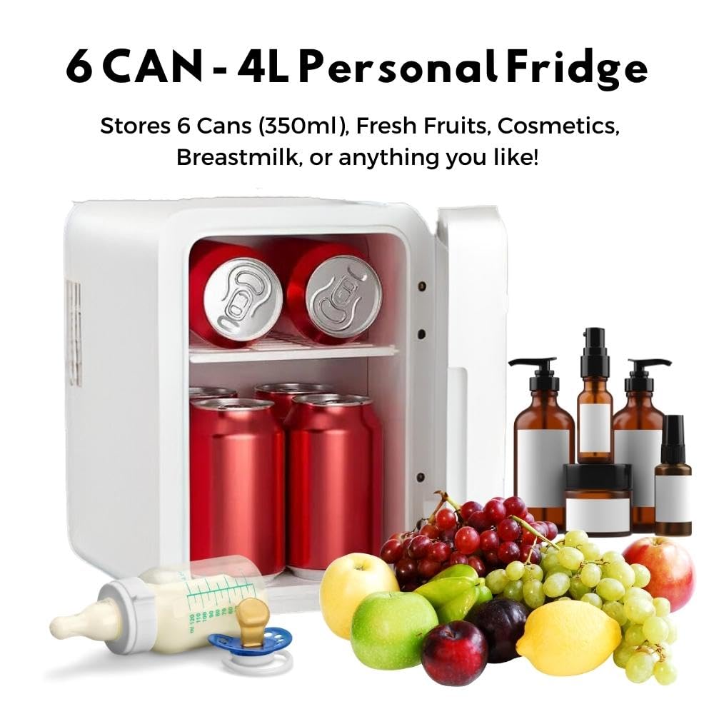 Mini Beauty Fridge with Mirror - 4L, Cooler and Warmer, Compact Fridge for Beauty Skincare, Makeup, Bedroom, Bathroom, Office, Food and Drink