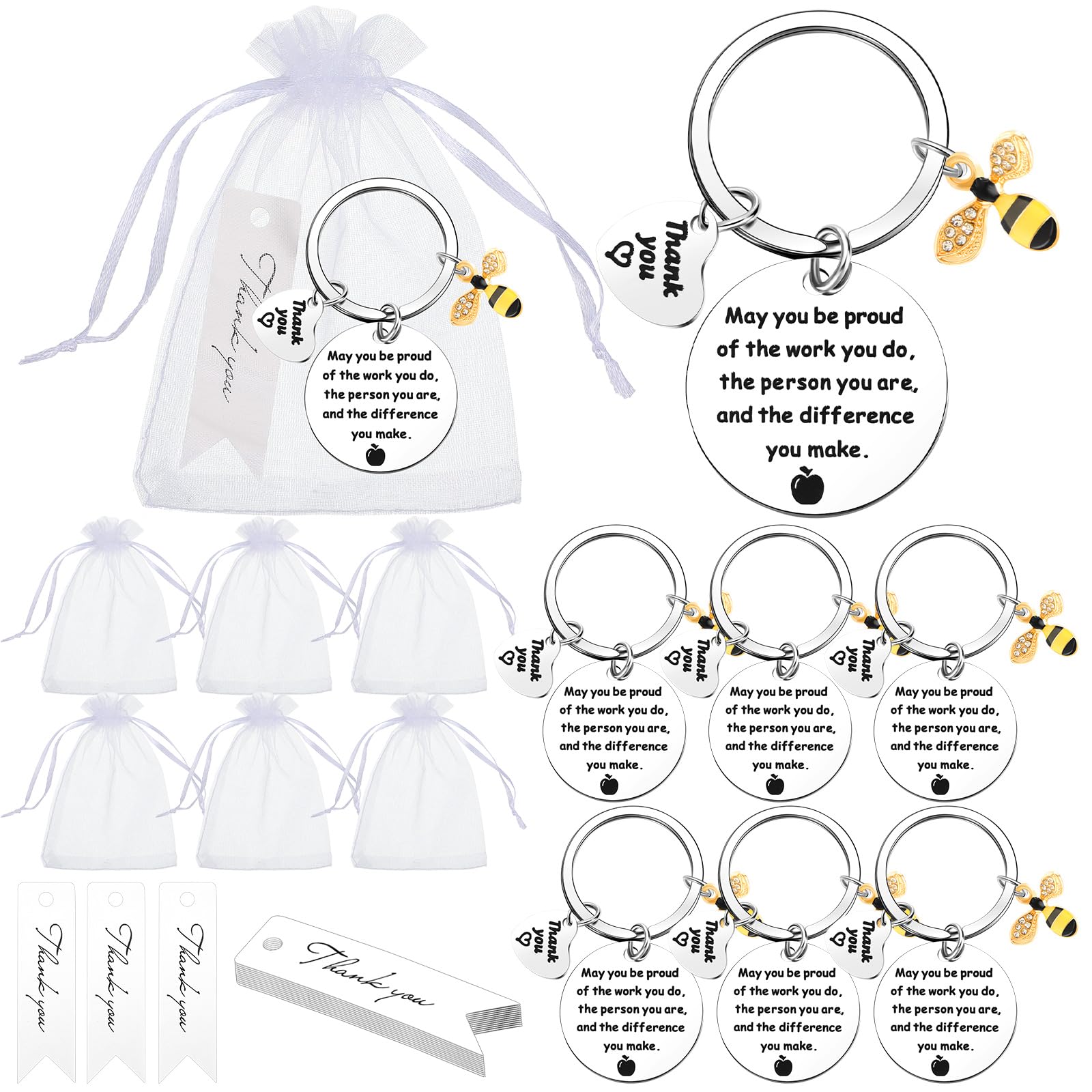 Tondiamo 18 Pcs Teacher Appreciation Gifts Set Include 6 Teacher Gifts Keychain Inspirational Key Chains 6 Organza Bags 6 Thank You Tags Thank You Gifts for Teacher Women Men Christmas
