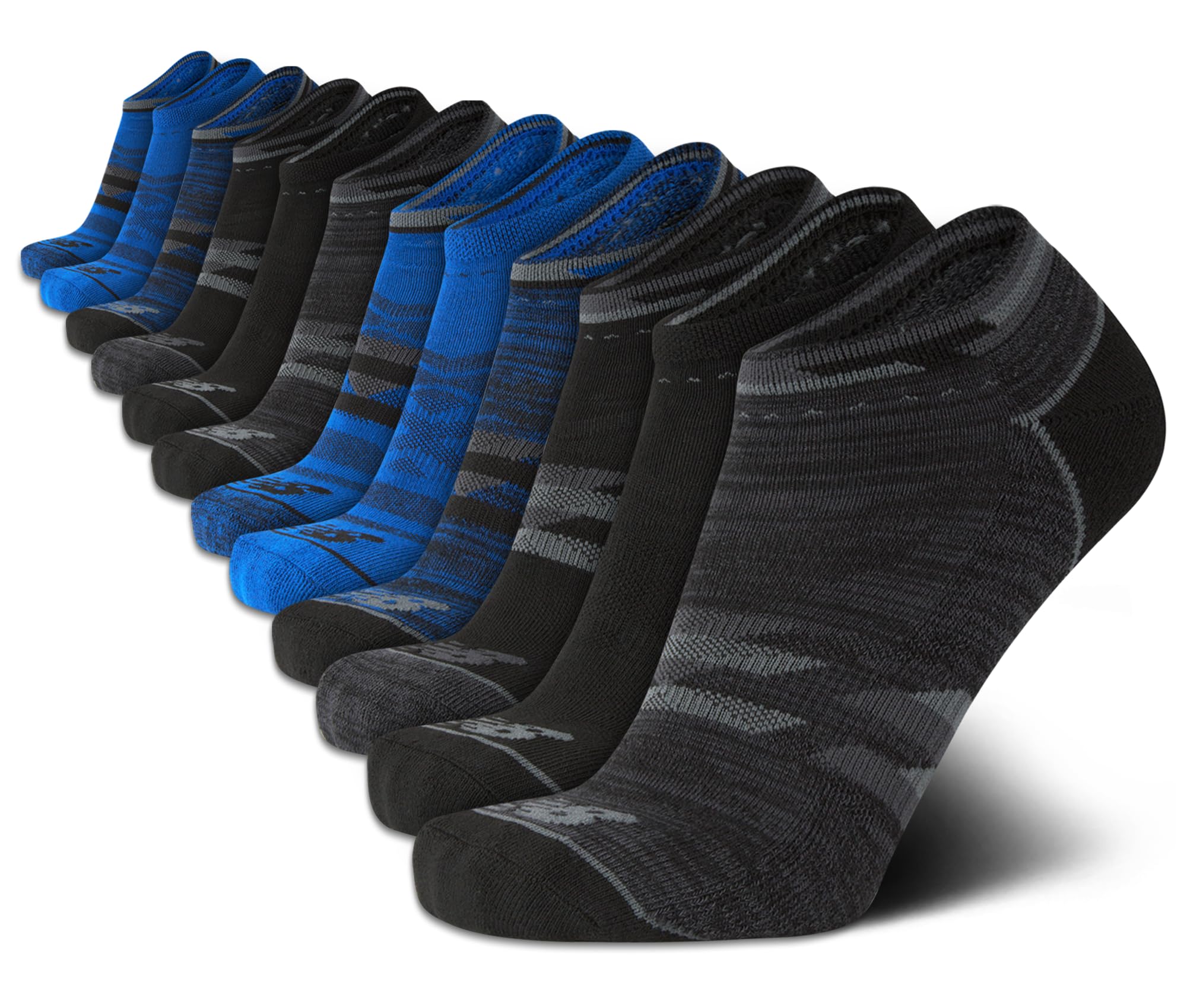 New Balance Men's Low Cut Socks - 12 Pack Performance Cushion No Show Athletic Socks for Men with Arch Support (Size: 6-12.5), Size 6-12.5, Black Logo 2