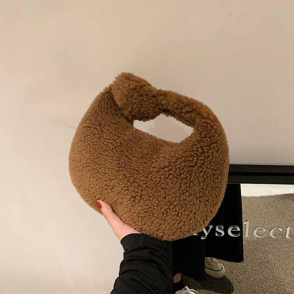 VALICLUD Women Dumpling Bag Plush Handbag Sheepskin Bag Plush Bag for Winter Storage Bag for Autumn and Winter Brown