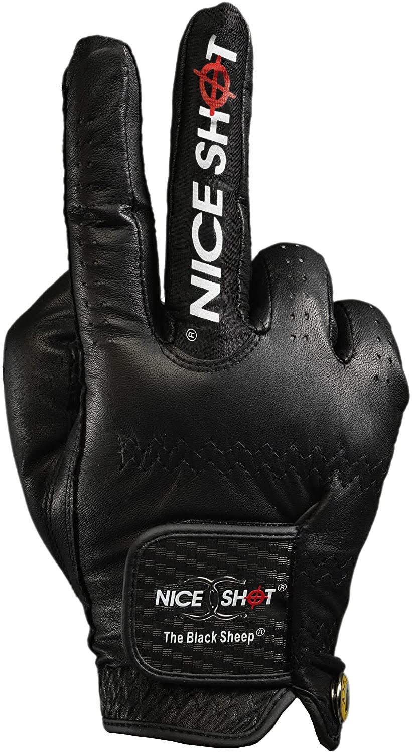 Nice Shot The Bird Golf Glove in Black Cabretta Leather Men's Right Hand - Large