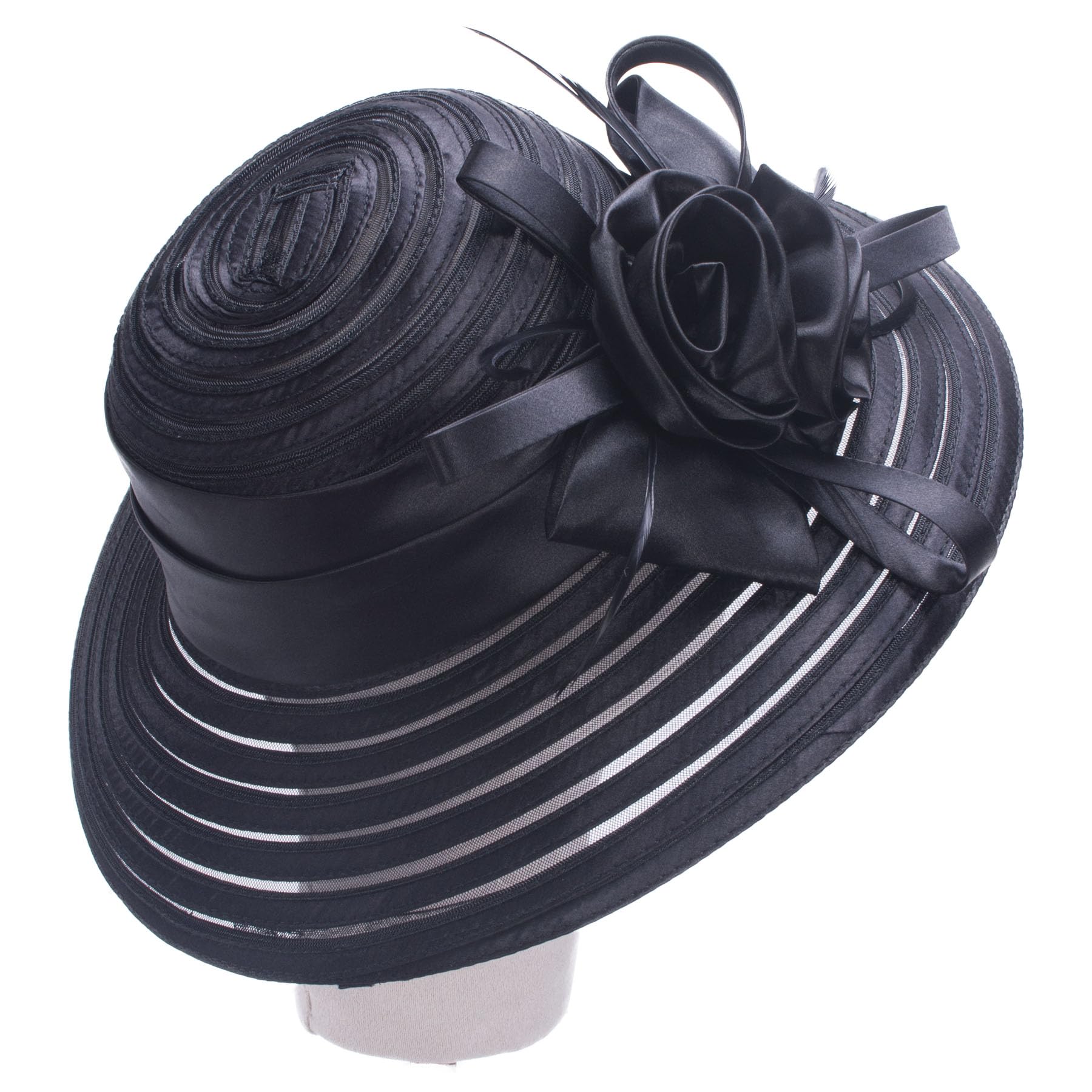 Womens Satin Church Wedding Occasion Sun Hat A214 (Black)