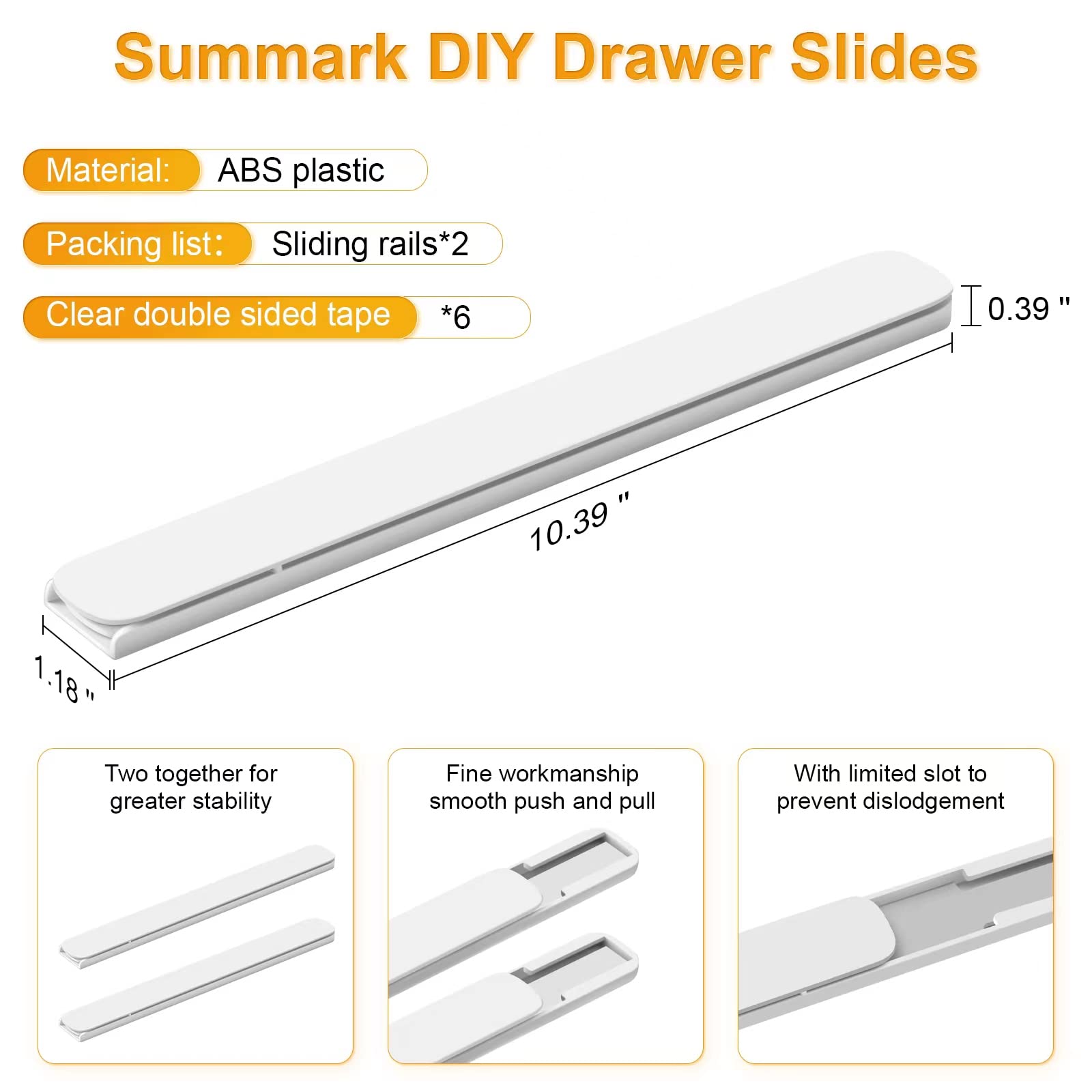 Summark 4 PCS Pull out Rail for Baskets or Bins.Storage and Organization Accessories for Cabinet,Shelves.DIY Drawer Organizers Slides