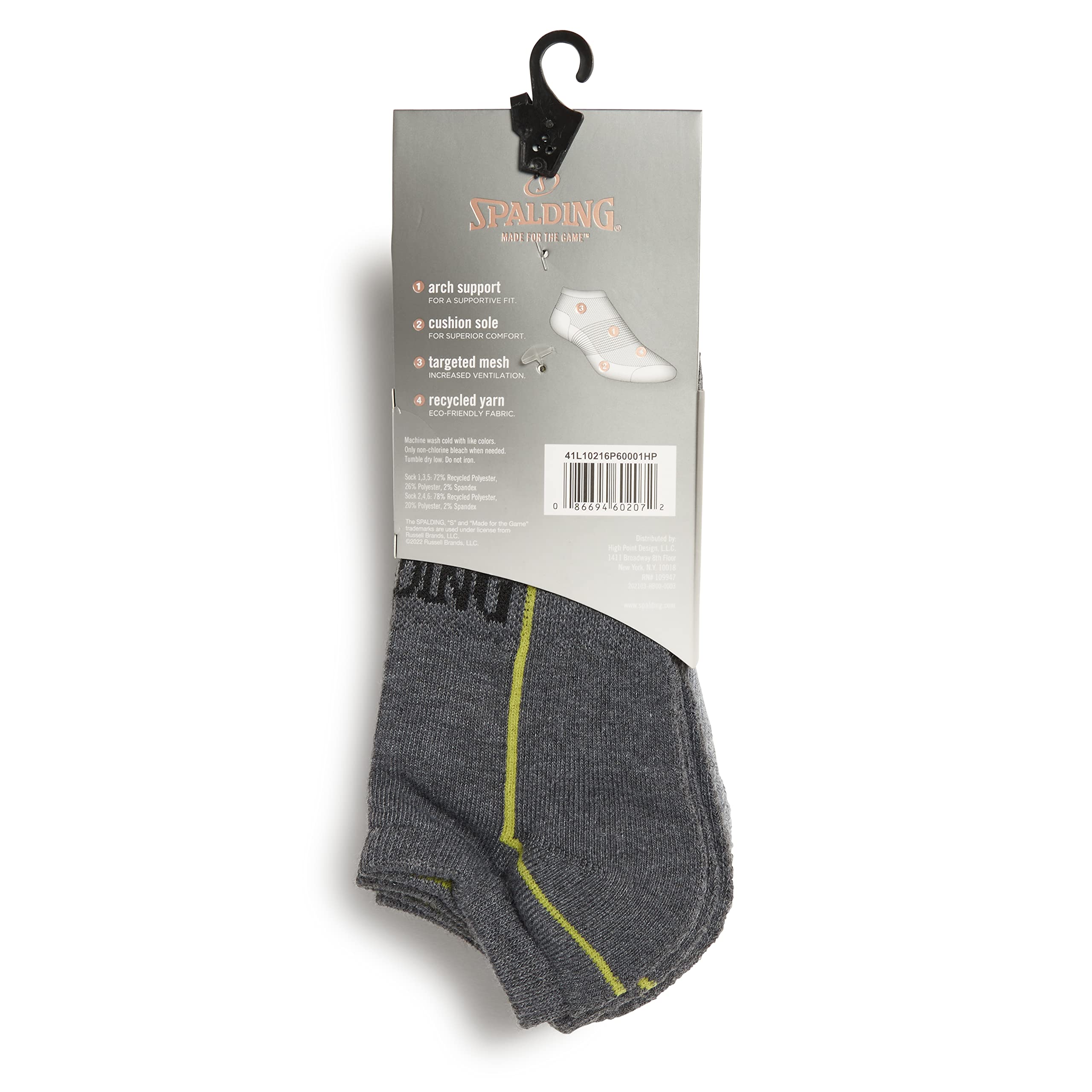 Spalding Women's Fashion No Show Socks Cushion Heel Size 9-11 - Value Pack - 6 Pairs in pack