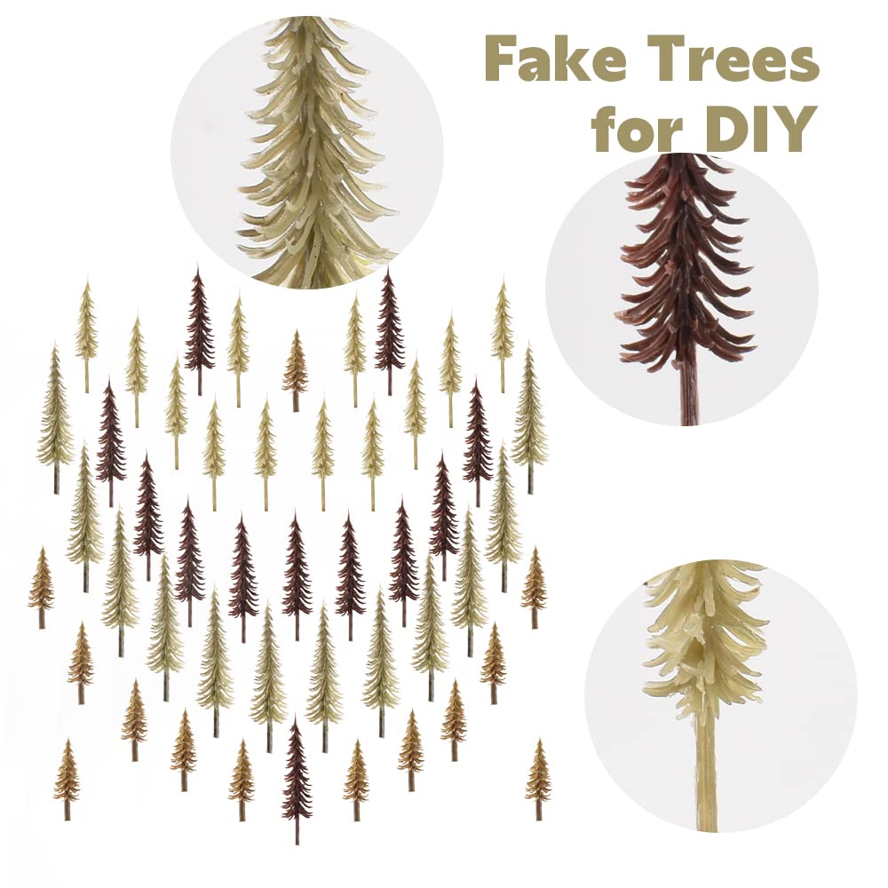 LUEYAO Mini Model Miniature Trees Mixed Train Scenery Architecture Trees Fake Trees for DIY Crafts Building Model Scenery Landscape Brown 1.8-3.9 inch 48 PCS