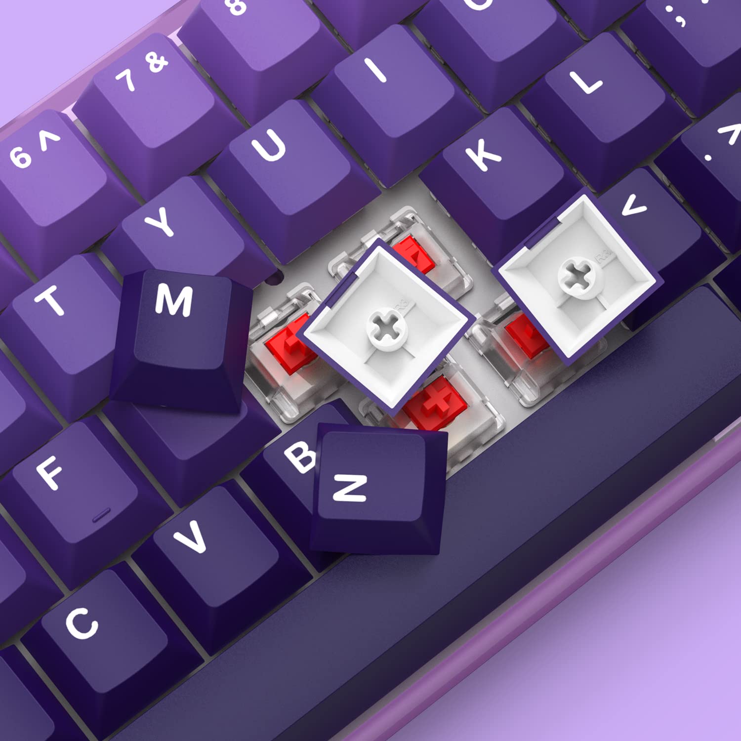 Womier PBT keycaps,Double Shot keycaps 75 Percent,Cherry Profile Keyboard keycaps,Gradient Purple Key Cap for Mechanical Gaming Keyboards(132key,only keycaps)