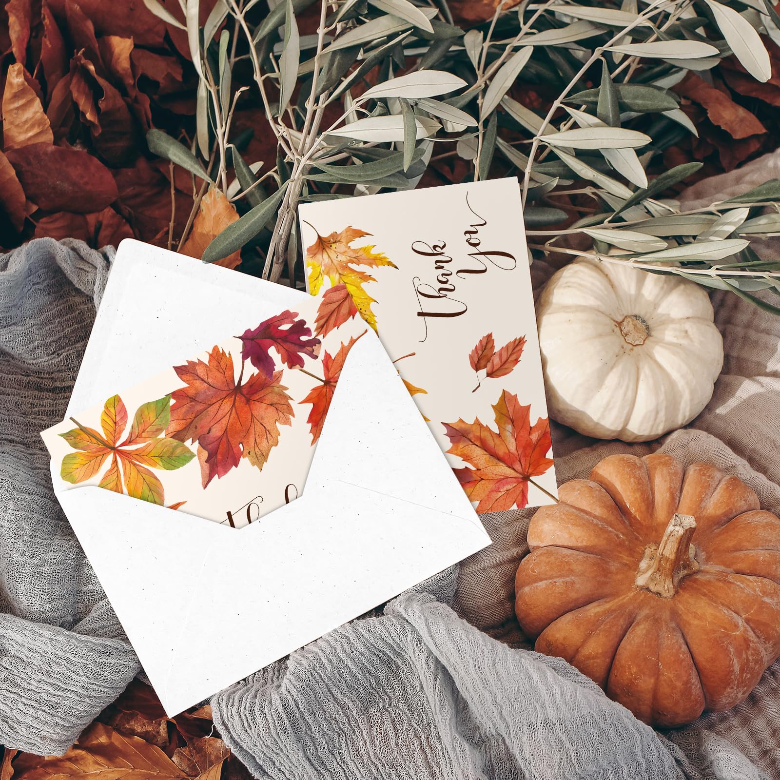 Whaline 36 Pack Fall Leaves Thank You Cards Watercolor Autumn Greeting Cards with Envelope Stickers Maple Leaf Blank Note Cards for Thanksgiving Holiday Wedding Birthday Party