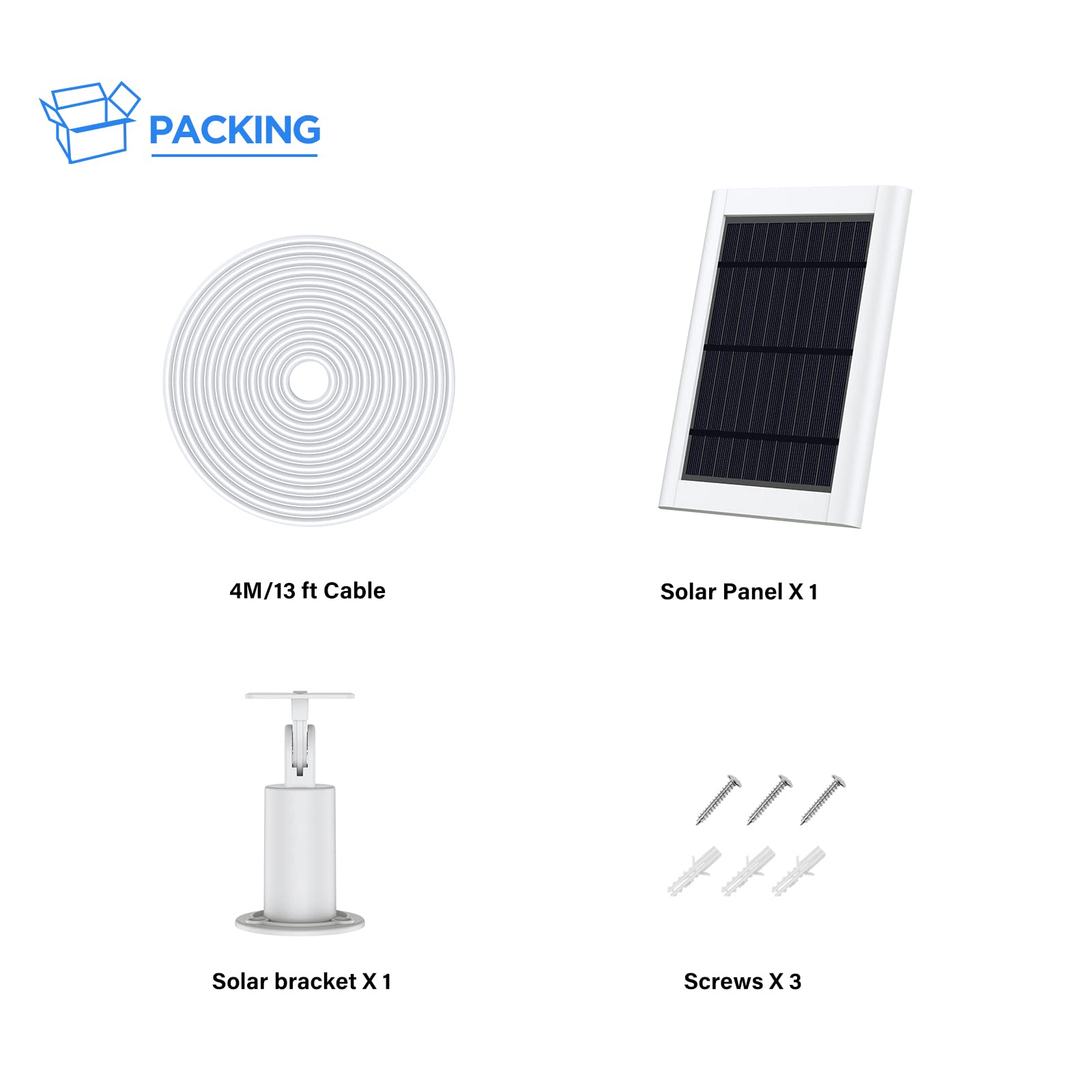 OLAIKE Solar Panel for Spotlight Cam Battery & Stick Up Cam Battery,Waterproof Charge Continuously,5 V/3.5W(Max) Output, with Secure Metal Wall Mount & 3.8M/12ft Power Cable(No Include Camera),White