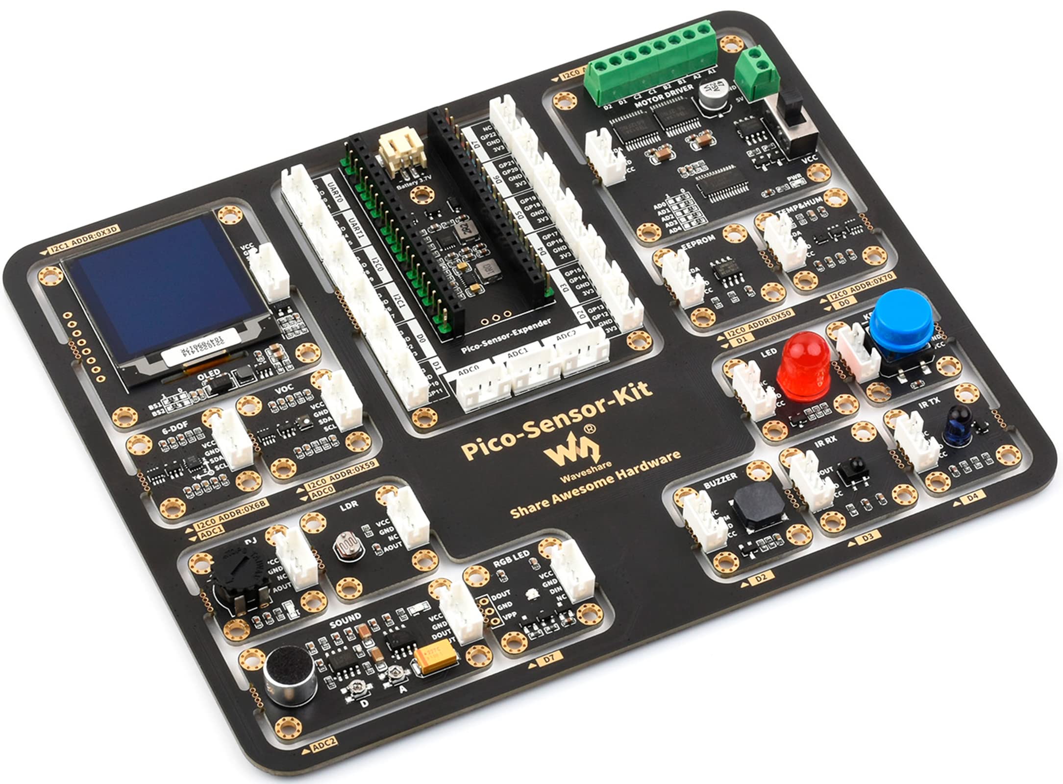 waveshare for Raspberry Pi Pico/Pico W/Pico WH, Raspberry Pi Pico Sensor Kit with Pico Expansion Board and 15 Detachable Sensors All-in-One Design, No Soldering and Wiring