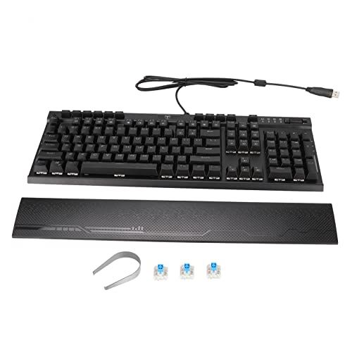 Waterproof Mechanical Keyboard, E Sports RGB Backlight Blue Switch Gaming Keyboard with Detachable Palm Rest, Macro Programming Wired Keyboard for Office