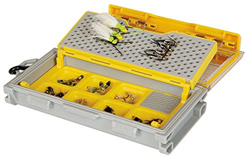 Plano Edge Micro Fly Storage Box, Gray and Yellow, Waterproof and Rust-Resistant Customizable Fishing Tackle Organization