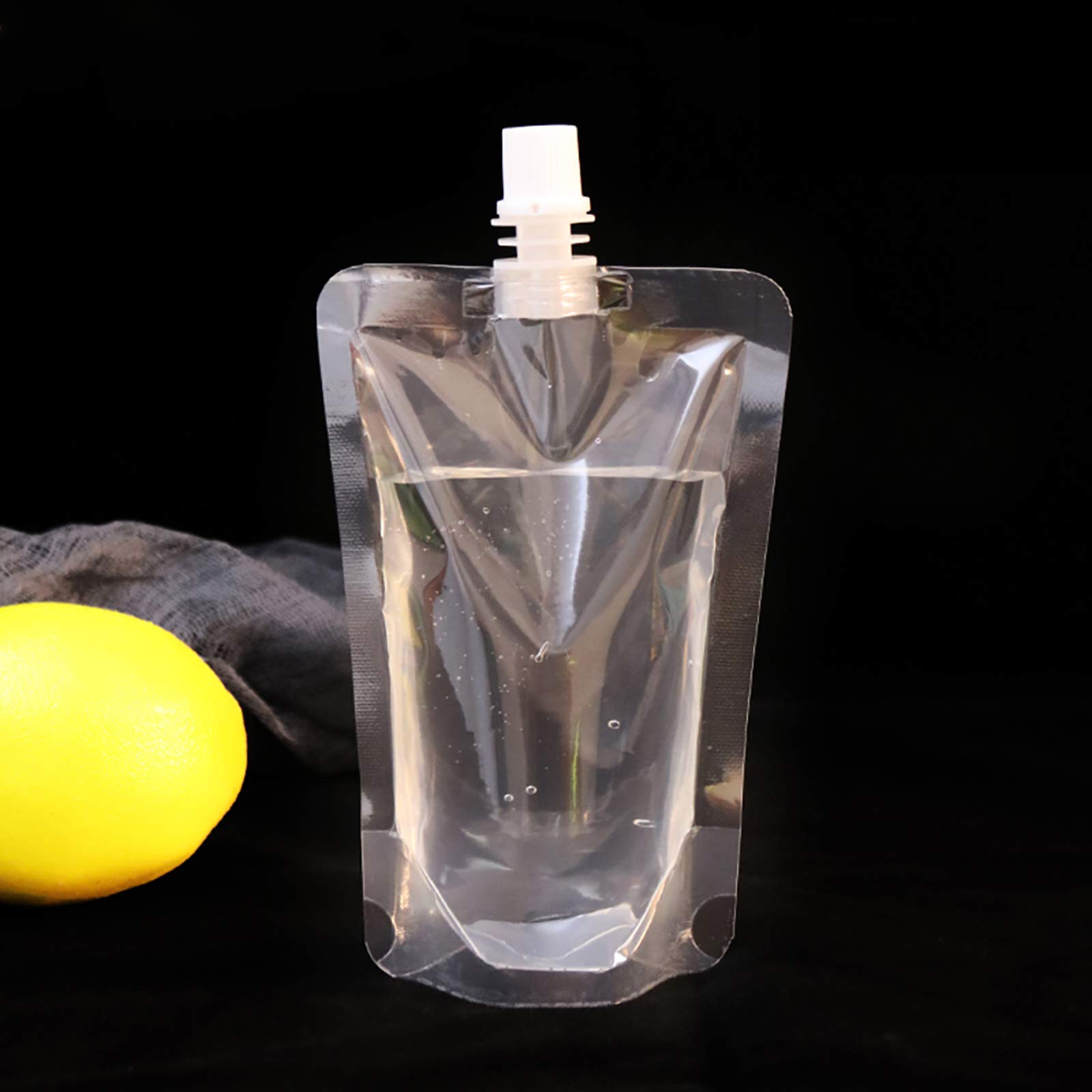 RONRONS 50 Pieces 200ml/6.76oz Plastic Flasks Liquor Cruise Pouches Reusable Liquid Spout Bags Transparent Drinking Pouch Large Capacity Beauty Liquids Containers Concealable Sneak Alcohol Travel Bag