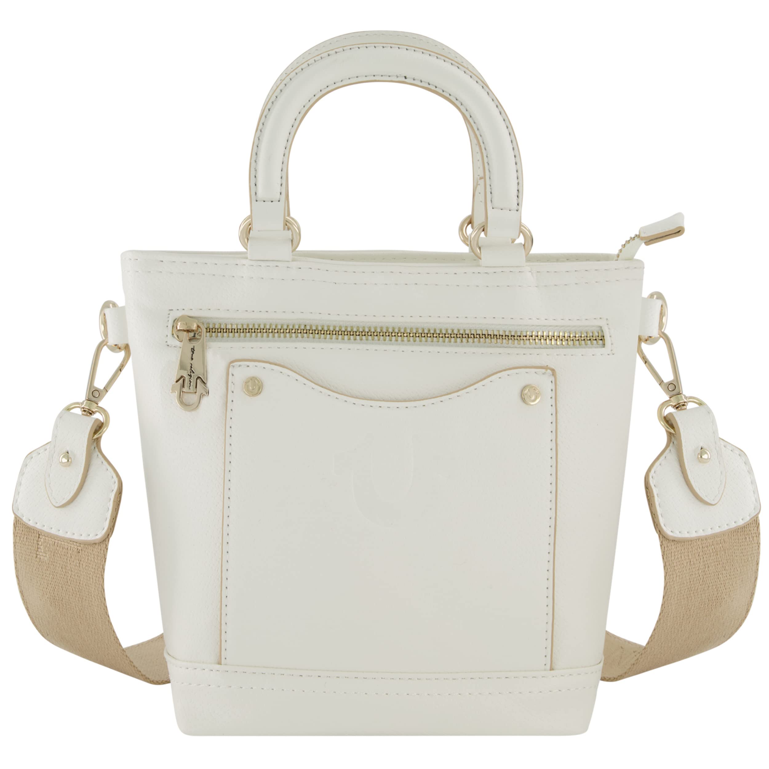 True Religion Women's Shoulder Bag Purse, Adjustable Crossbody Handbag with Horseshoe Logo Zipper, White