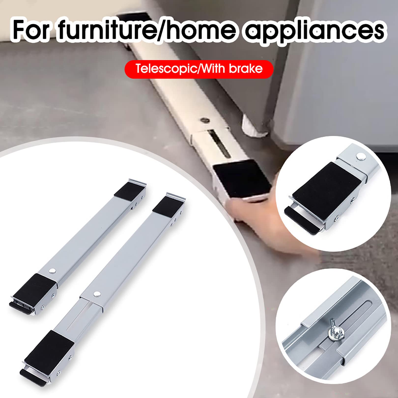 Lidengdeng Washing Machine Pedestal, Refrigerator Stand, Universal Mobile Tool Base, Movable Adjustable Washer and Dryer Stand, Refrigerator Base, Roller with Brake, Firm, Non Slip, Wheeled, 2 Pcs