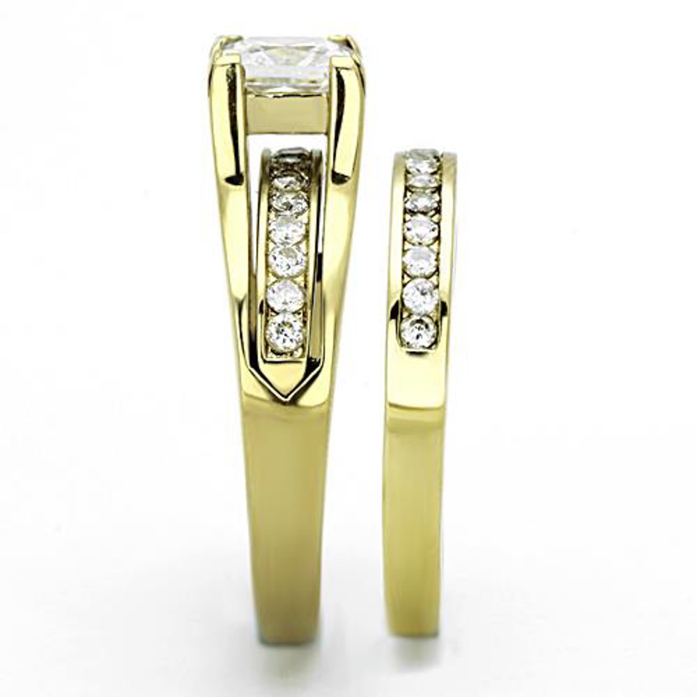Marimor Jewelry Women's 2.10 Carat Zirconia Gold Plated Stainless Steel 316 Weddding Ring Set Size 6