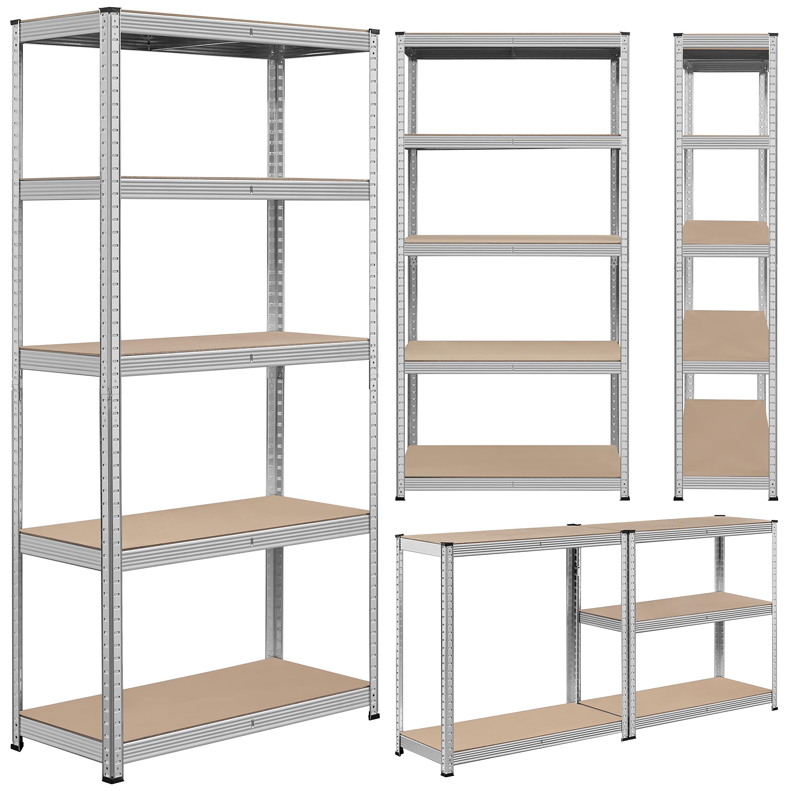 Topeakmart 5-Tier Utility Shelves, Metal Storage Shelves Unit Adjustable Garage Storage Racks Heavy Duty Shed Shelving- Silver, 35.5 x 16 x 71 Inch
