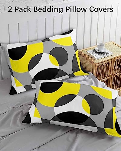 Yellow Black Grey Pillow Covers Standard Size Set of 2 Bed Pillow, Modern Geometric Abstract Art Aesthetics Plush Soft Comfort for Hair/ Skin Cooling Pillowcases with Envelop Closure 20''x26''