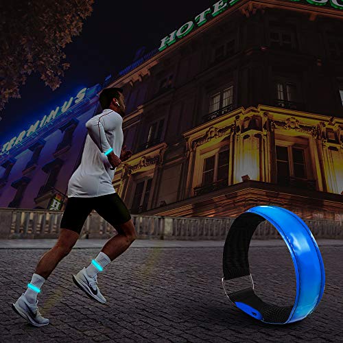 OMKHE Running Light for Runners (2 Pack) Rechargeable LED Armband Reflective Running Gear, LED Light Up Band for Joggers Bikers Walkers(Blue)