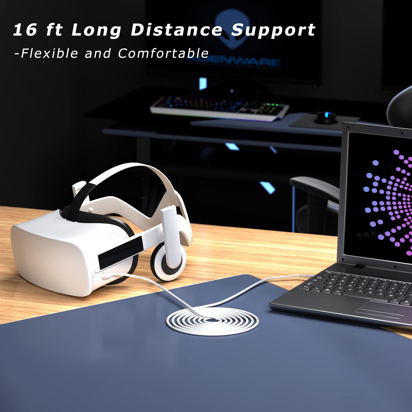 UIREVC 16ft Link Cable Compatible with Meta Quest 2, High Speed VR Cable for Oculus Quest 2 Link Cable, USB 3.0 to USB C VR Cable, Link Cord for VR Headset Accessories & Gaming PC/Steam VR
