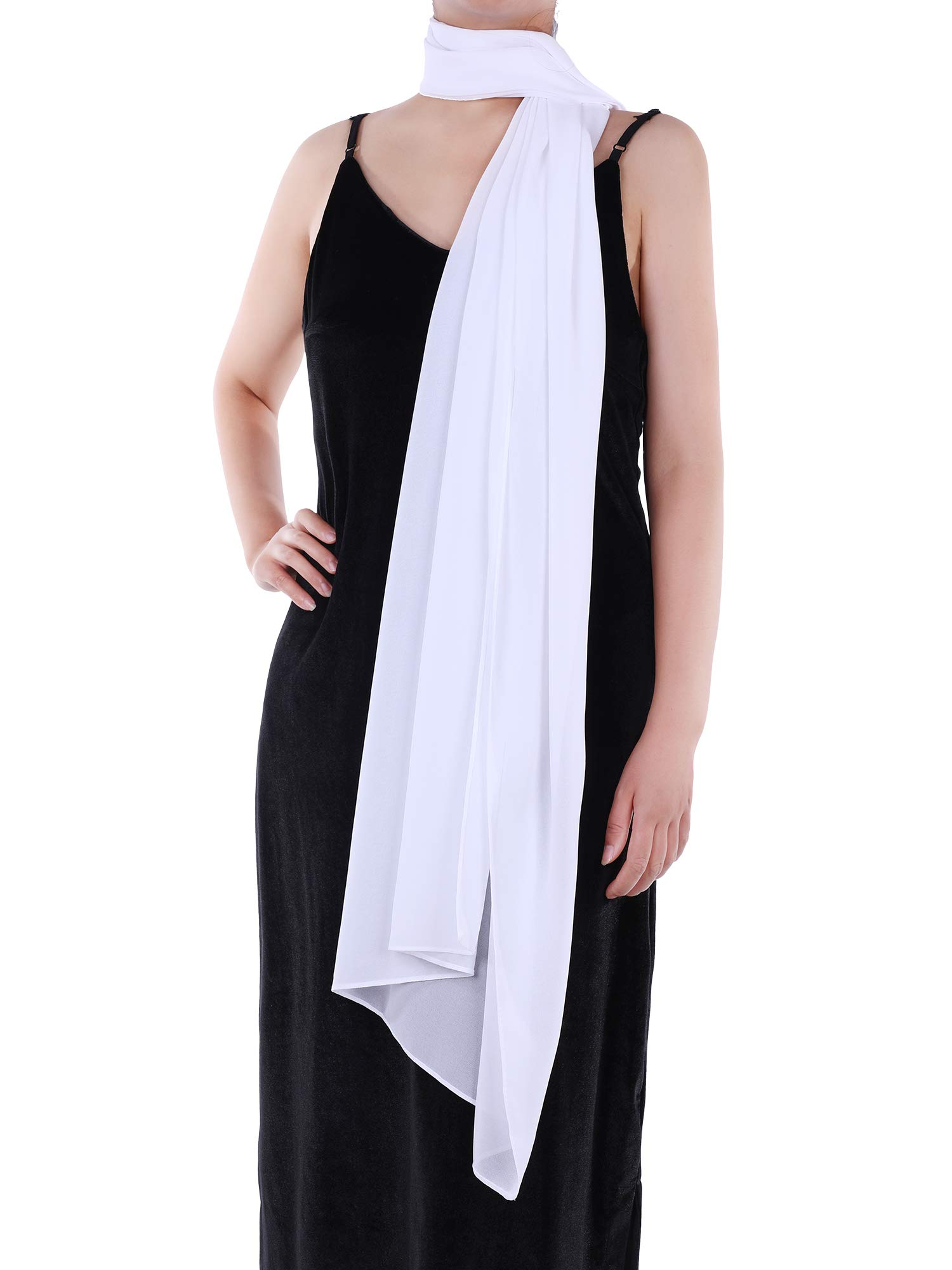 WILLBOND Womens Shawl Chiffon Bridal Evening Soft Wrap Scarf, Chiffon Scarf Ribbon Scarf Satin Scarf for Evening Dresses(L,White)