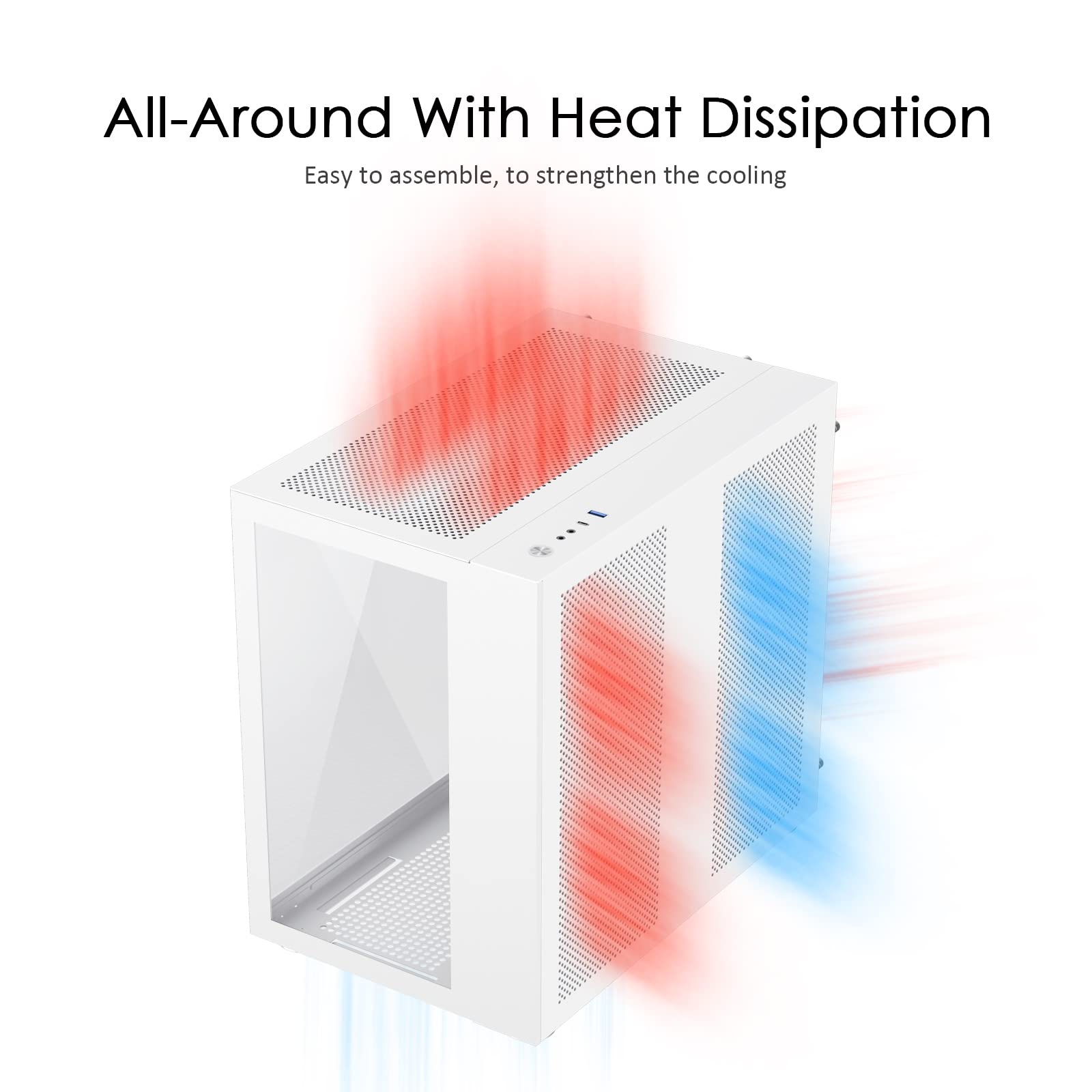 SZD S580 ATX Mid-Tower PC Case, Desktop Gaming Computer Chasssis, Front I/O USB Type-C Port, Dual Tempered Glass Panels, High-Airflow Perforated Top Panel, Water-Fan not Included (White)