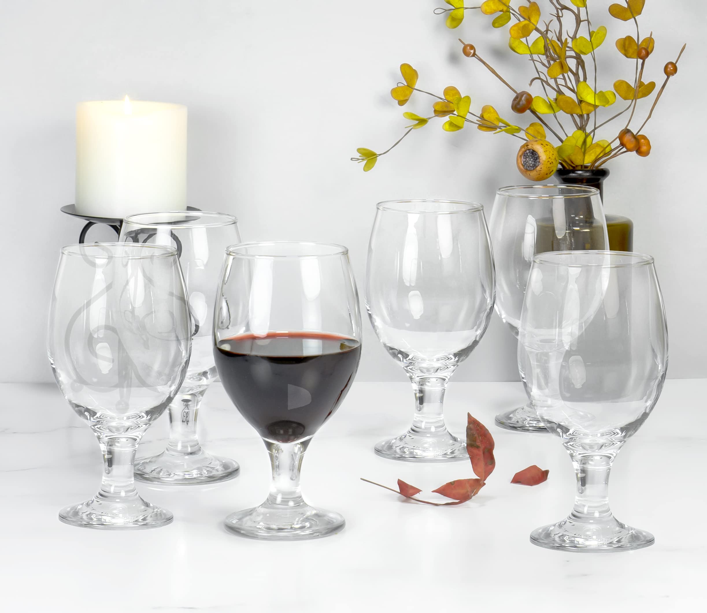 Red Co. Belluno Classic Clear Glasses for Water, Juice, Liquor - Wine Goblets - Set of 6 (13.5 Ounces)