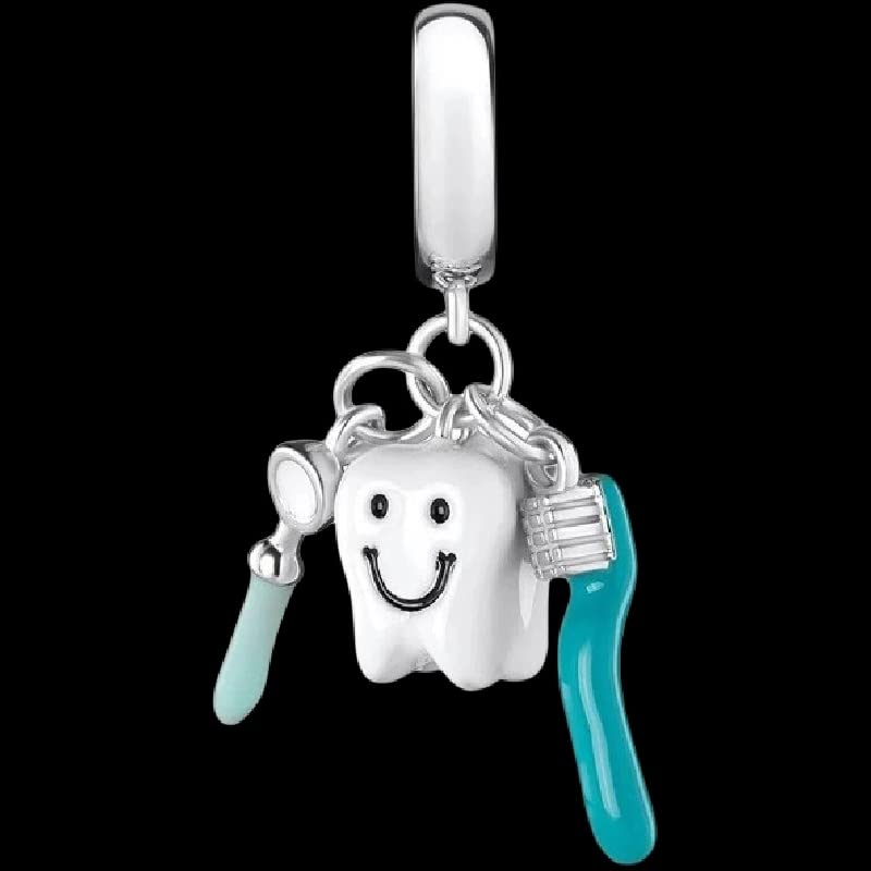Toothbrush, Tooth and Mouth Mirror Charm for Bracelet or Necklace 925 sterling silver