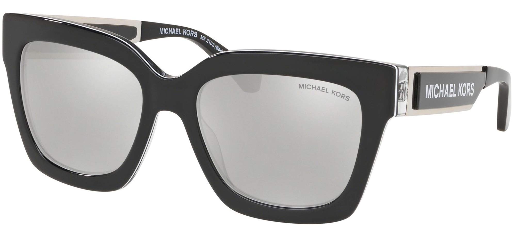 Michael Kors Woman Sunglasses Black Sport Laminate Frame, Light Silver Mirror Lenses, 54MM