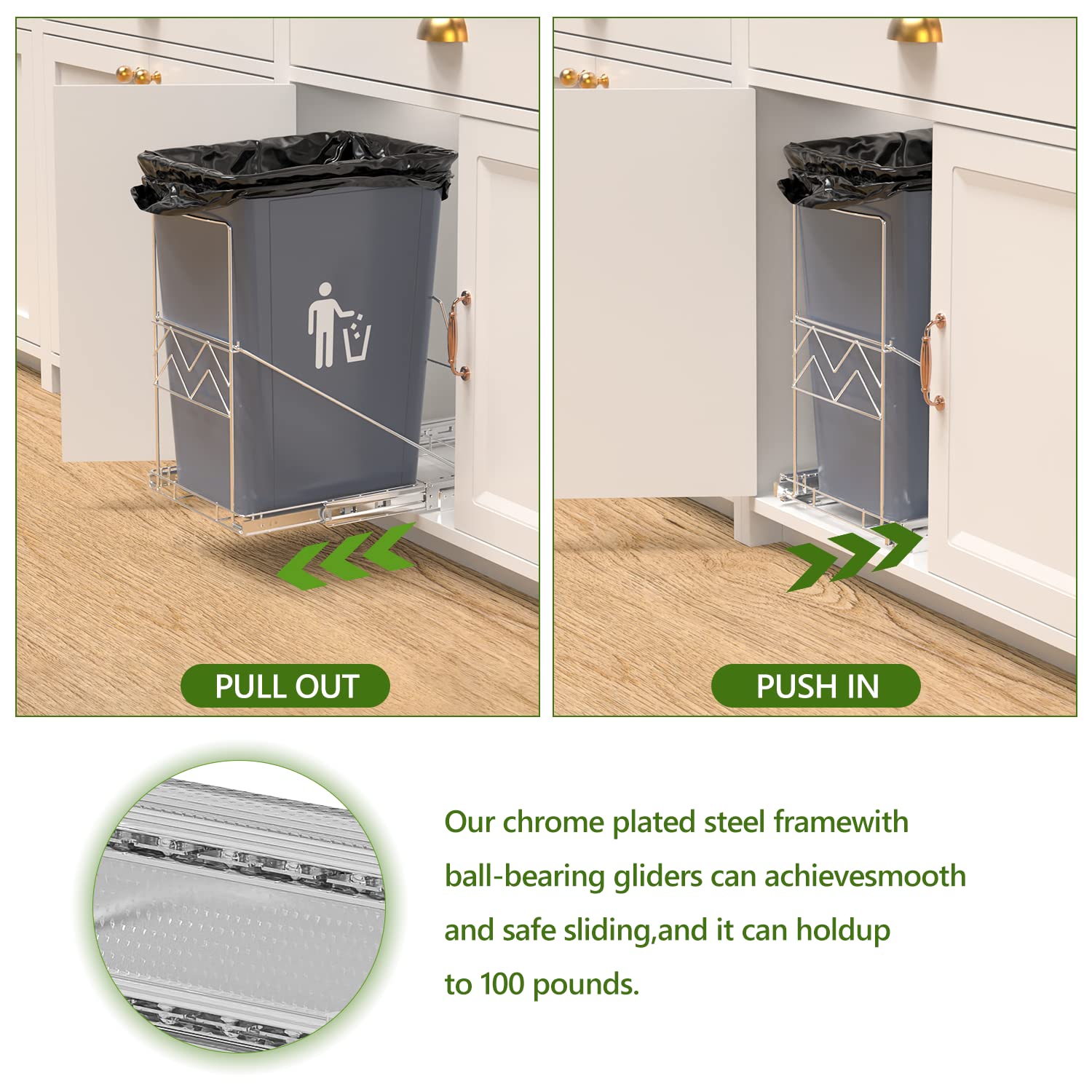 Pull Out Trash Can Under Cabinet, Sink Out, Slide-Out Cabinet Kit, Adjustable Garbage for 7-11 Gallon Can(Not Include Can)