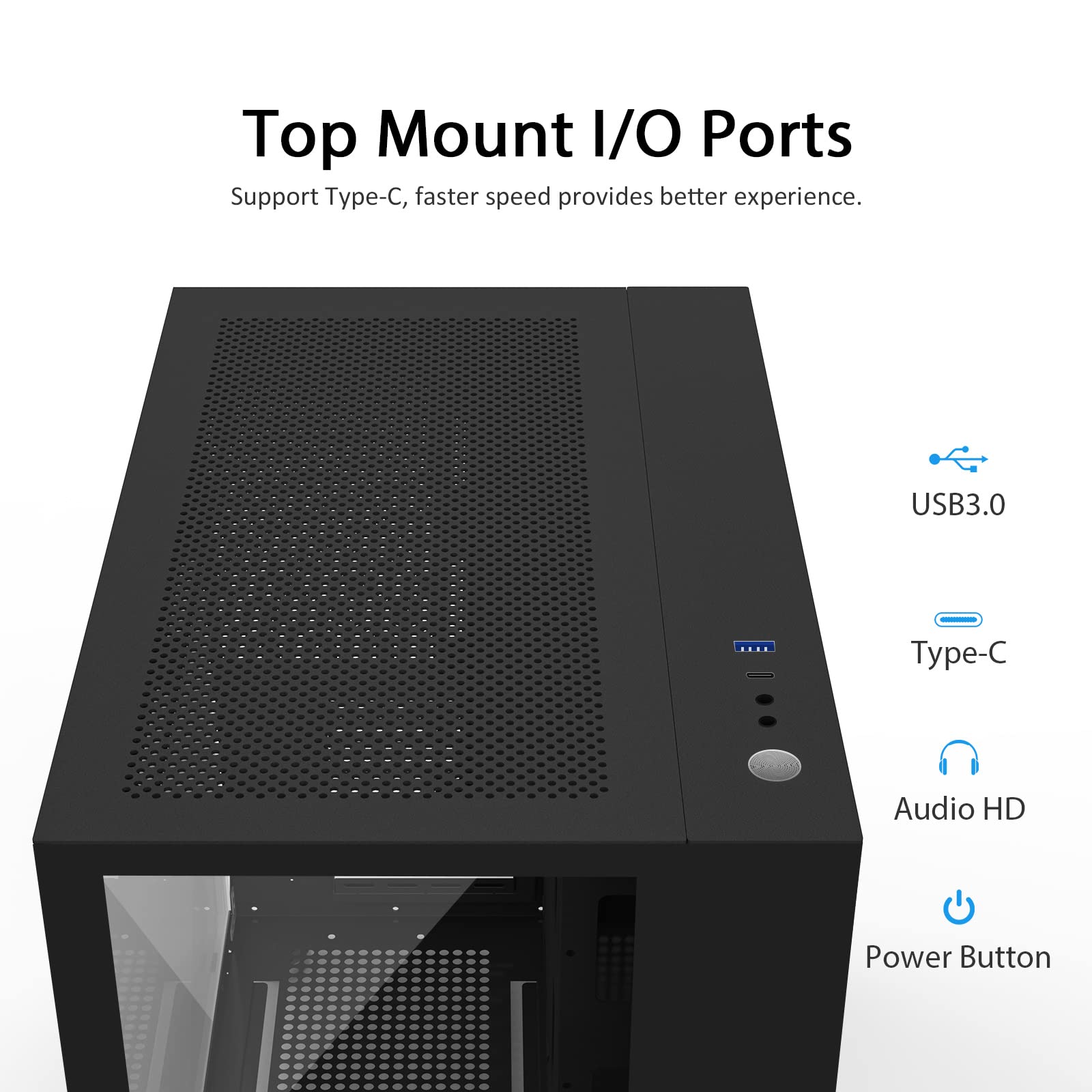 SZD S580 ATX Mid-Tower PC Case, Desktop Gaming Computer Chasssis, Front I/O USB Type-C Port, Dual Tempered Glass Panels, High-Airflow Perforated Top Panel, Fan not Included(Black)