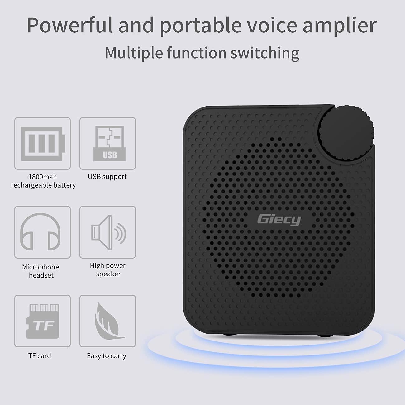 Portable Voice Amplifier for Teachers,Giecy Wireless Voice Amplifier Portable Voice Amplifiers Personal 1800mAh Rechargeable for Classroom Meetings