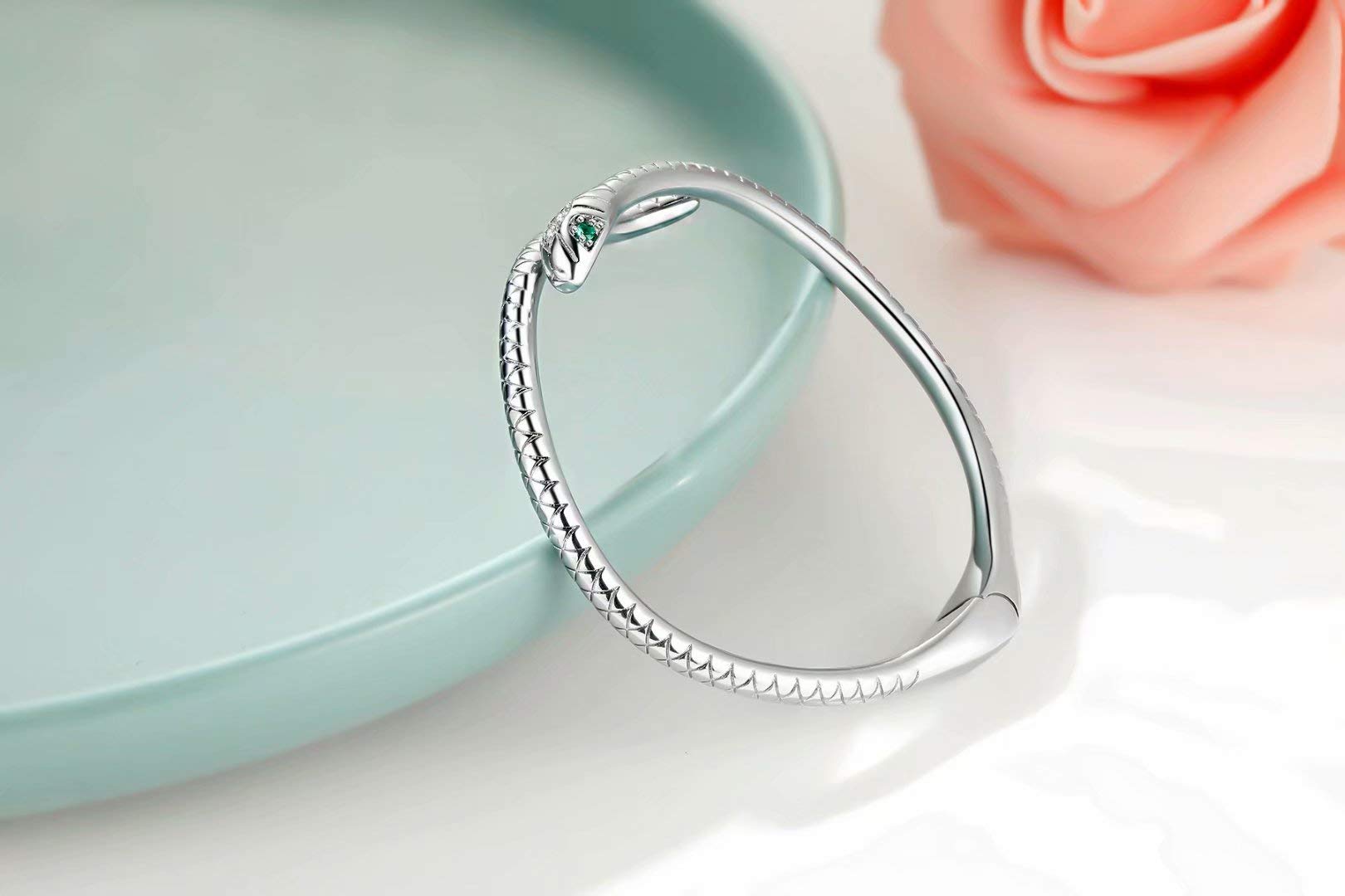 Presentski Snake Bracelet Sterling Silver Open Bangle Serpent Bracelet Vintage Silver Bracelet for Women