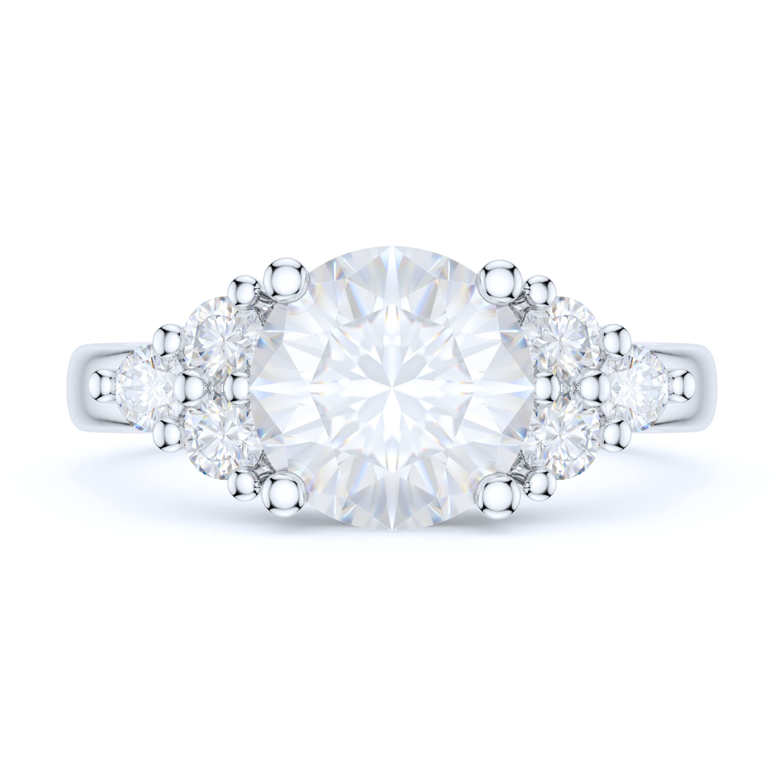PRSTANI Sterling Silver Triple Three Sidestones 2CT Round Brilliant Cut Genuine Moissanite Promise Engagement Ring (4.5)