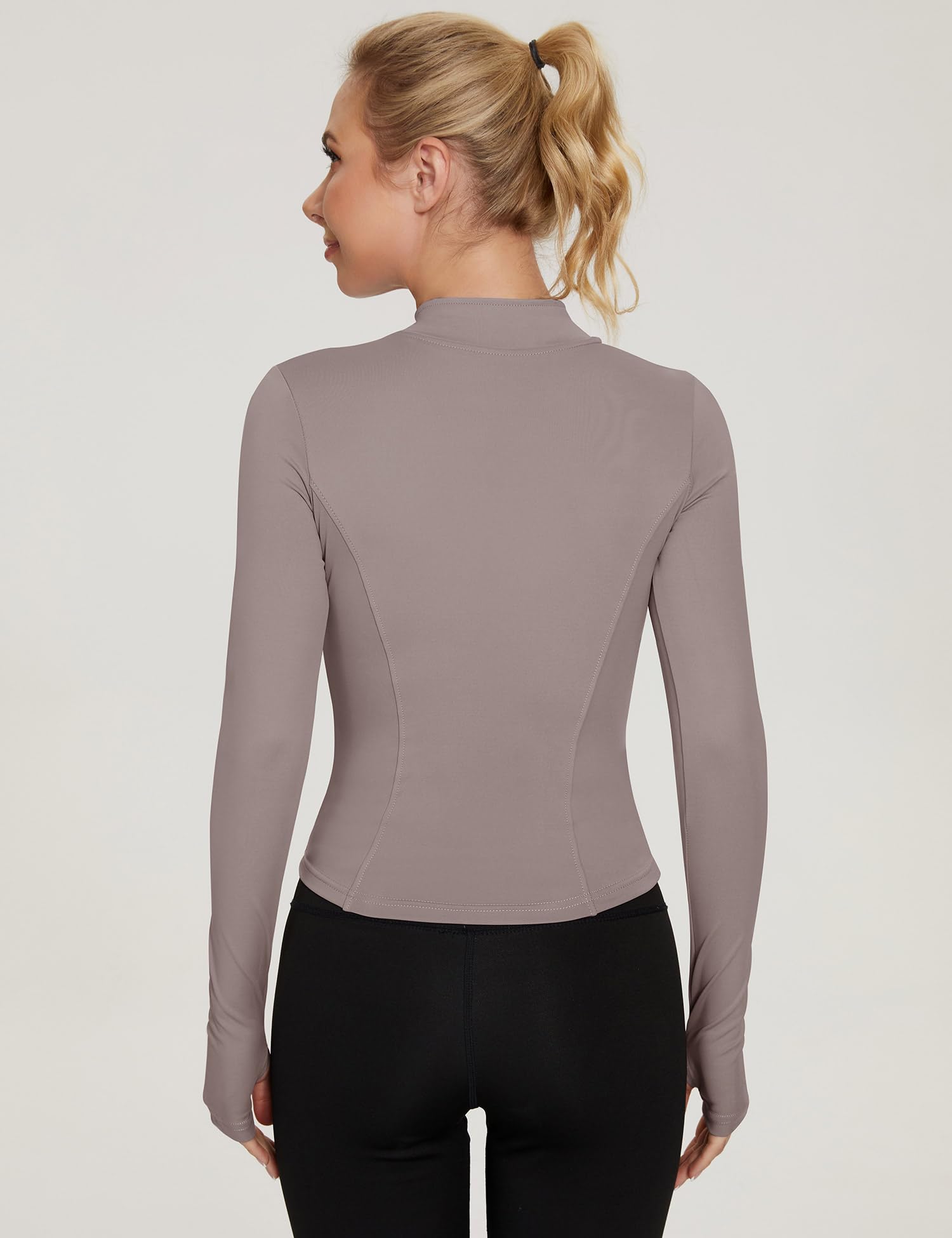 LUYAA Women's Workout Jackets Lightweight Zip Up Yoga Jacket Cropped Athletic Slim Fit Tops Lunar Rock M