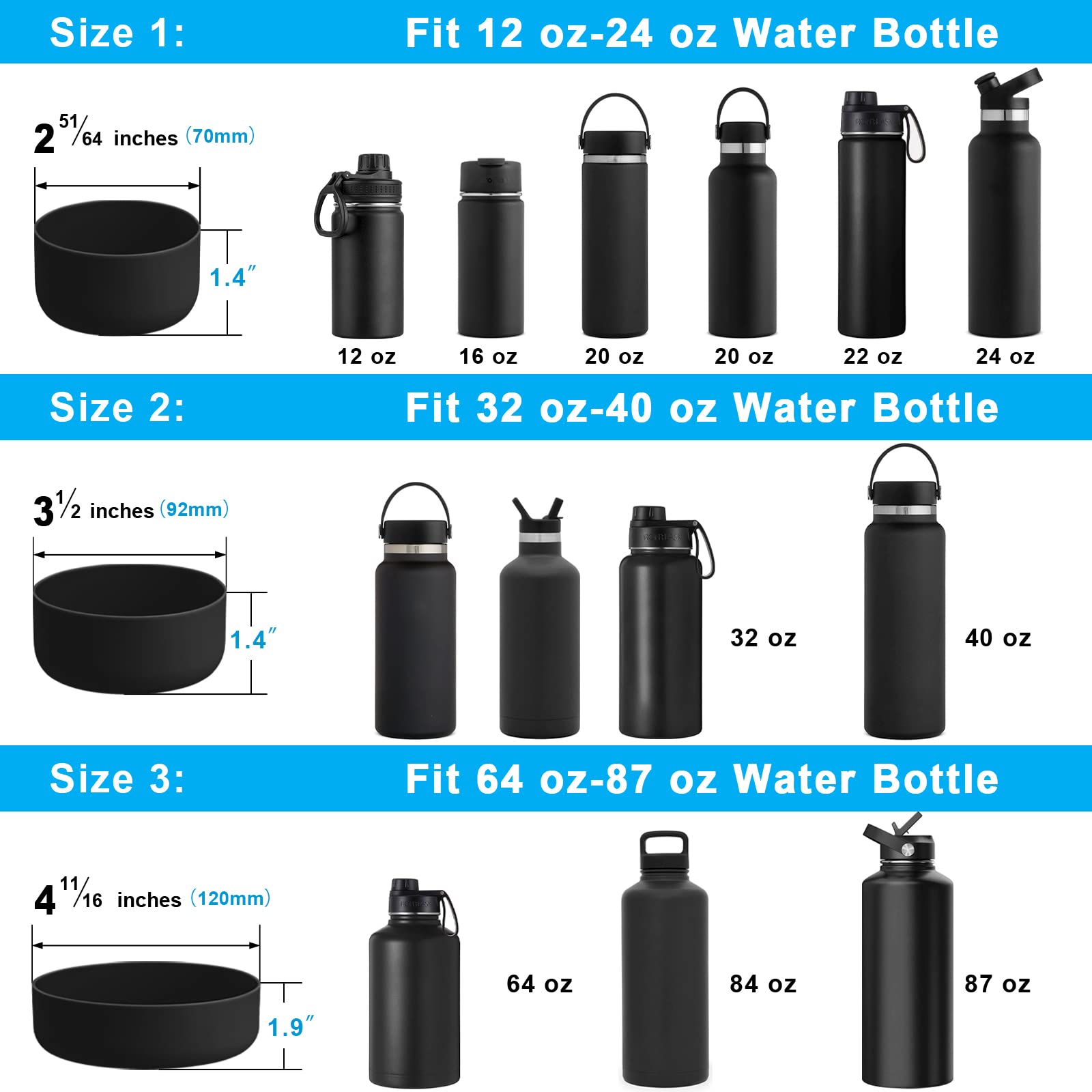 M-A Protective Silicone Boot for Hydro Flask 32 oz 40 oz 64 oz, Sports Water Bottle Accessories Anti-Slip Bottom Sleeve Cover, BPA Free (Black)