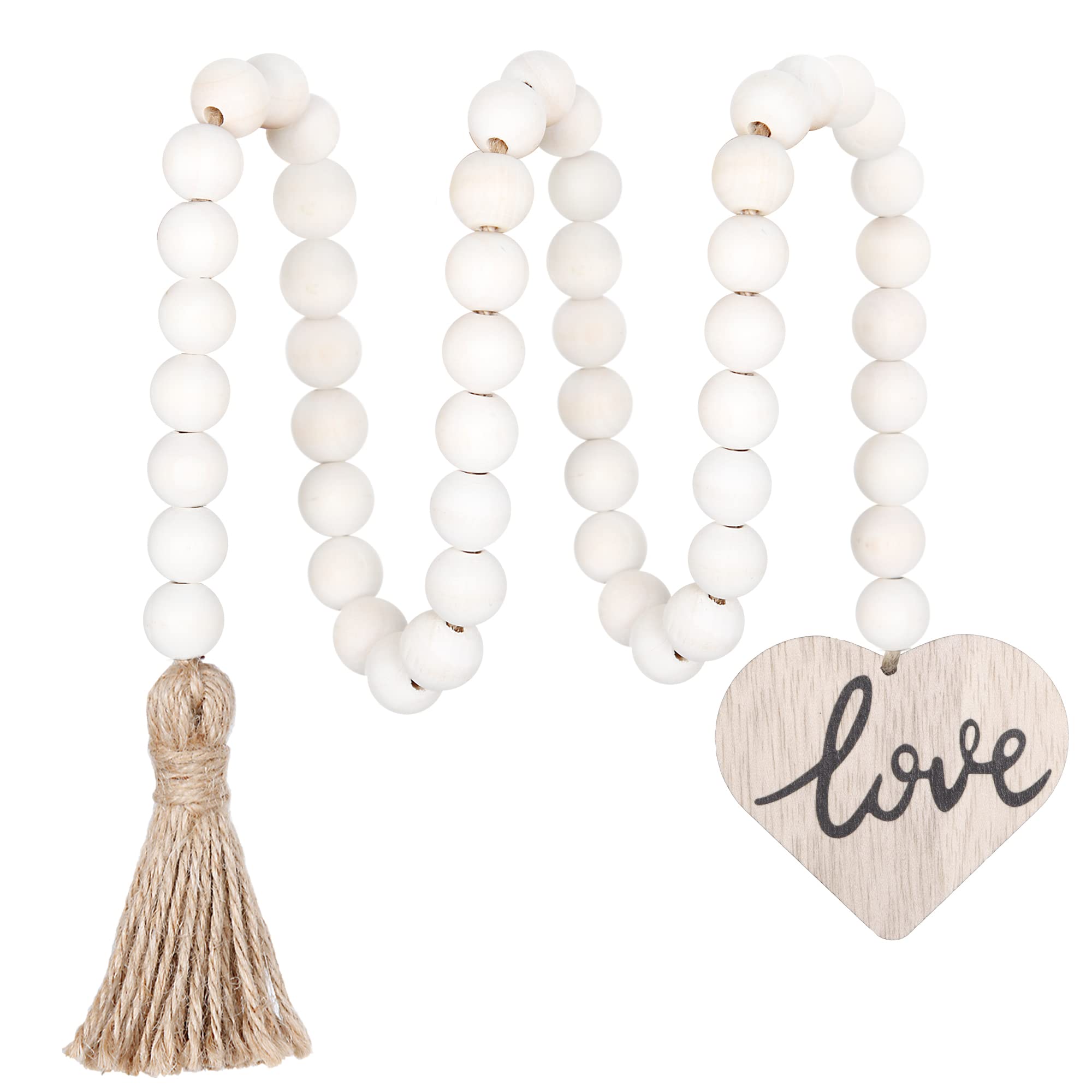 Meplait Love Wooden Bead Garland with Tassel,Decorative Beads Home Decor Farmhouse Tassel Garland Boho Decor for Tiered Tray(38in)