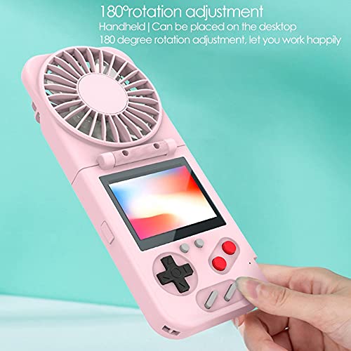 UNNIC Portable Fan, Rechargeable Battery 800MAh Folding USB Fan Handheld Retro Game Console with 500 Games(Yellow)
