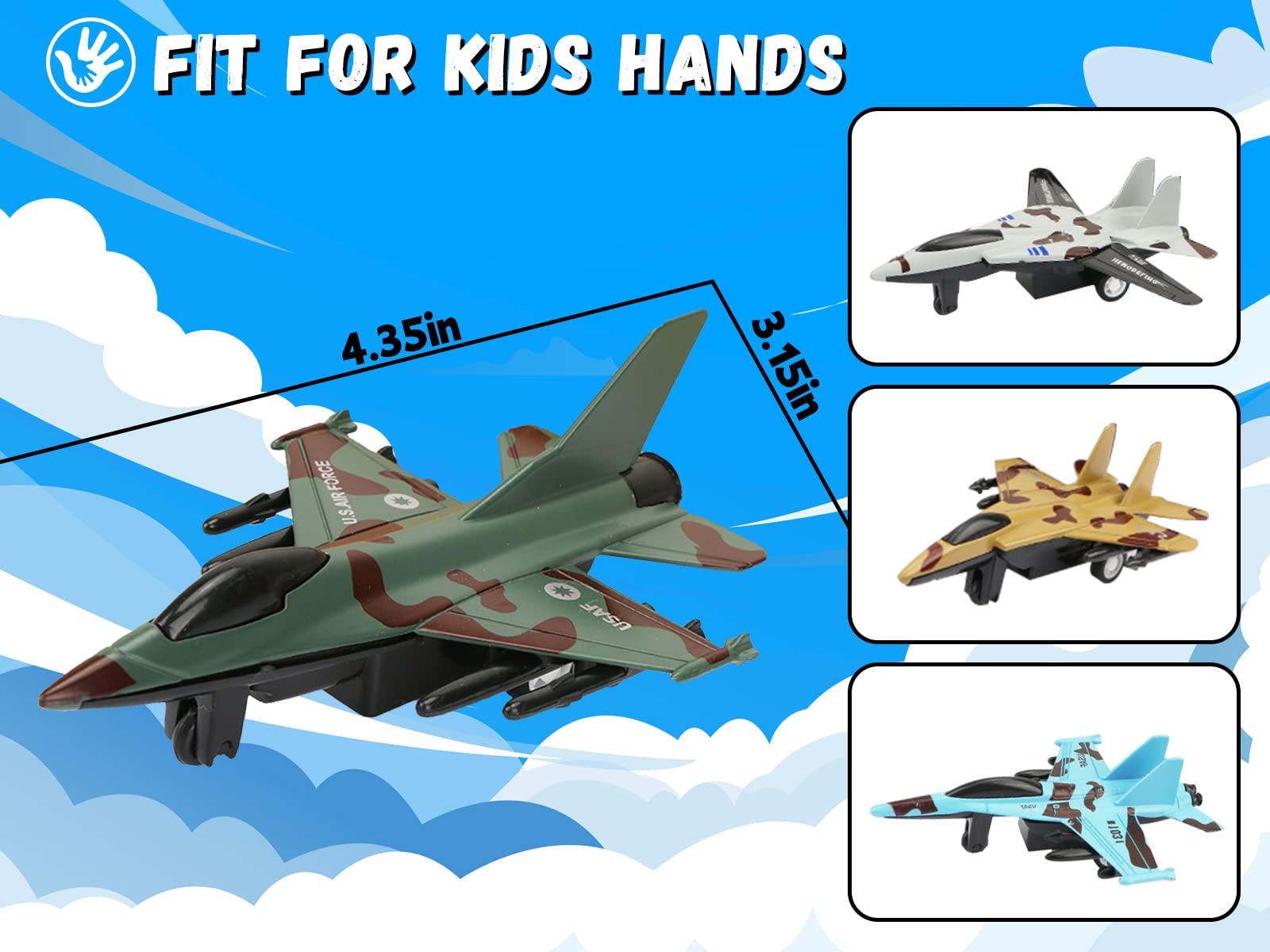 Vbacala Pull Back Airplane Toy Set Die Cast Metal Military Themed Fighter Jets, Models Aircraft Plane for Kids Toy Set Collection - 4 Pcs