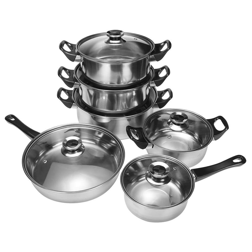 MBBJM Stainless Steel Cookware Set Handle 12PCS/Set Dishwasher Safe Pots Non Stick Frying Pan Induction Cooker with Lids