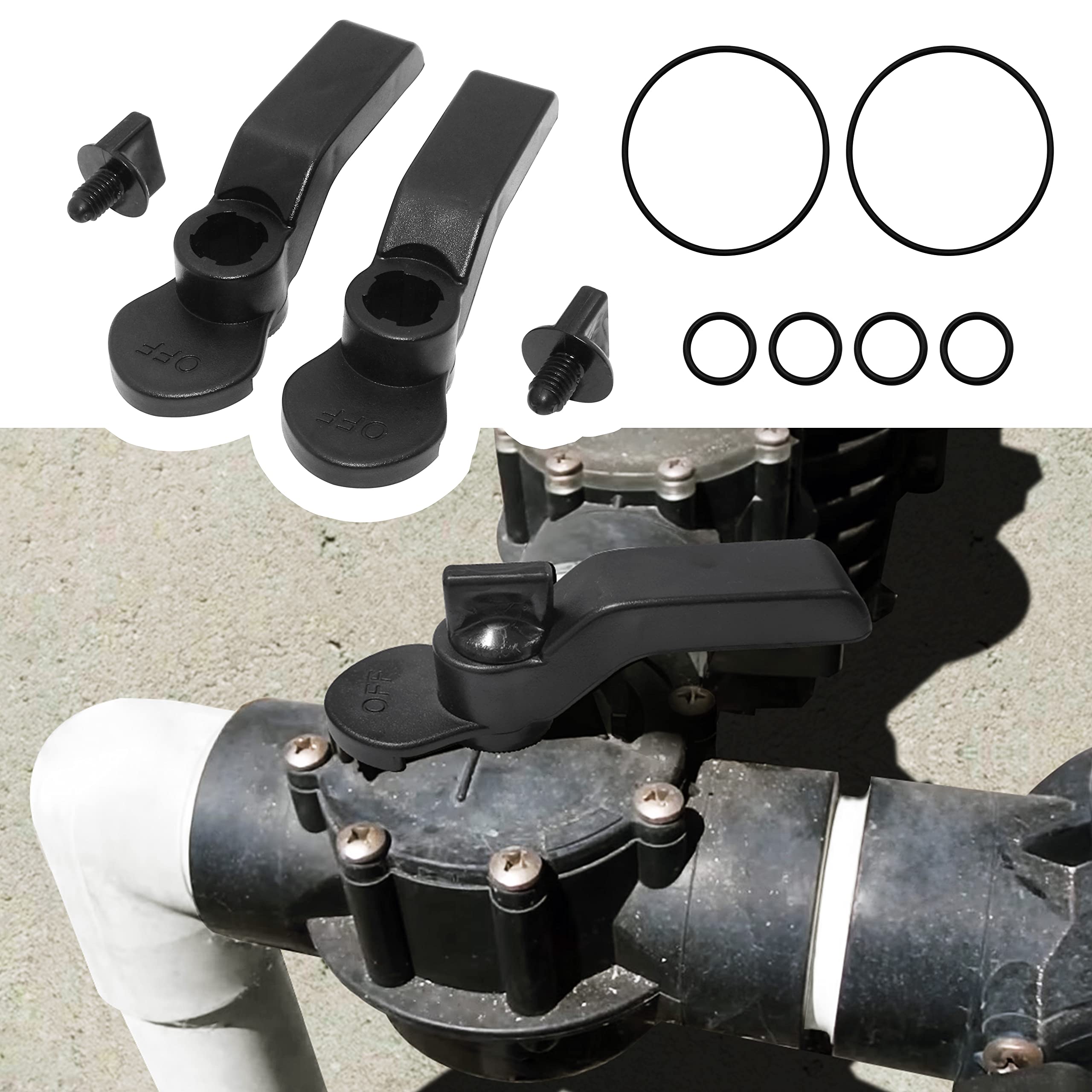 Valve Handle R0487200/7433 and Knob 4603/R0486900 Replacement Kit,Compatible with Zodiac Jandy 2-Port/3-Port Valve Handles 4733, R0487200, 1301-Black(2 Pack)