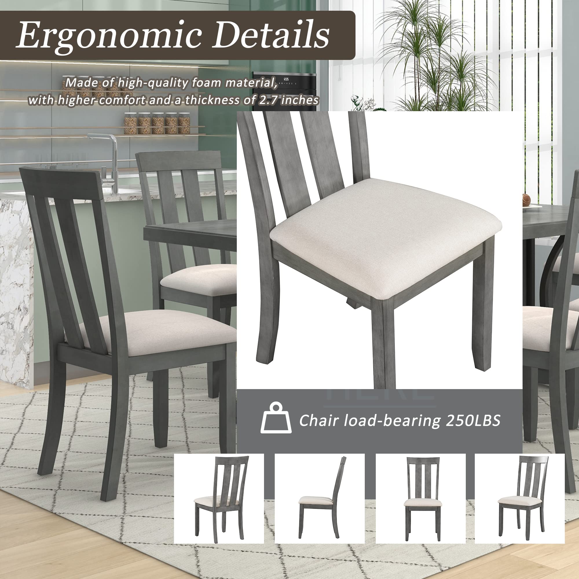 Merax Dining Chairs, Soft Fabric Dining Chairs Set of 4, Dining Room Chairs with Seat Cushions and Curved Back (Gray, Set of 4)