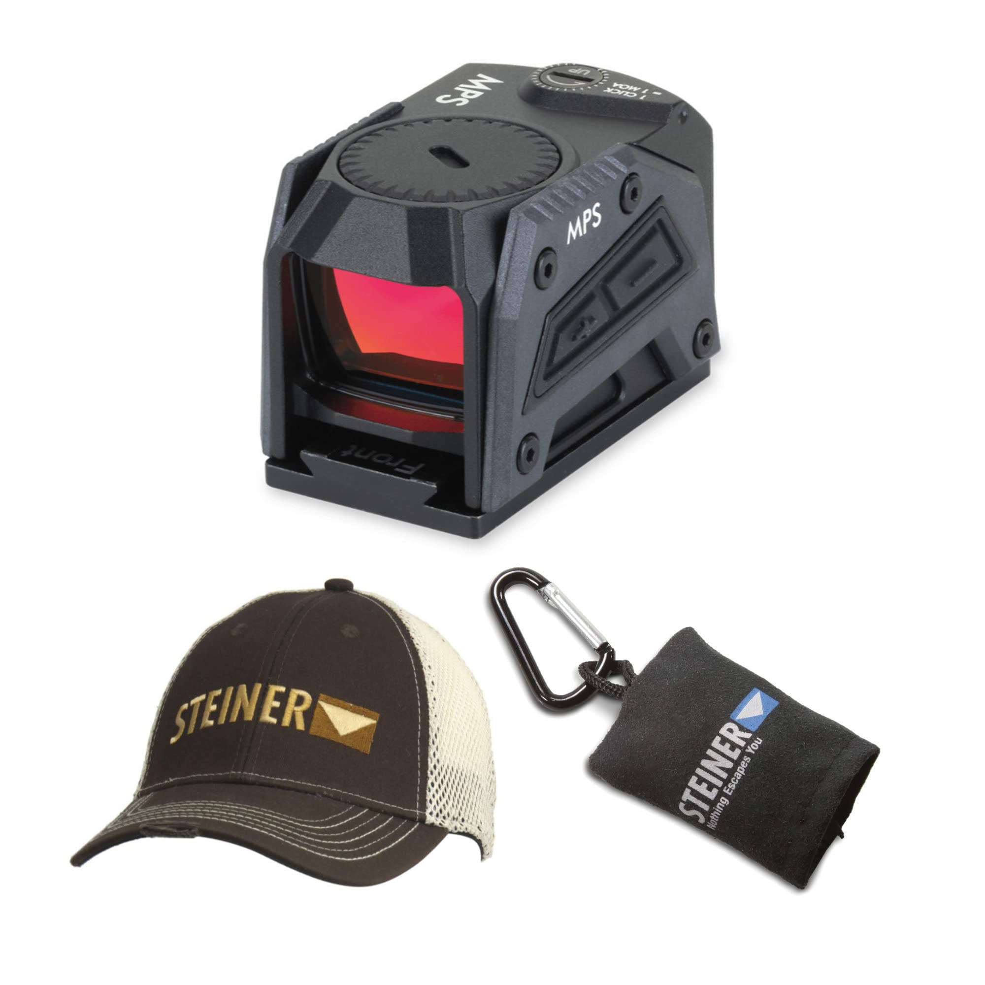 Steiner MPS Pistol Sight Handgun Red Dot Sight with 1x Magnification Bundle with Cap and Microfiber Lens Cloth (3 Items)