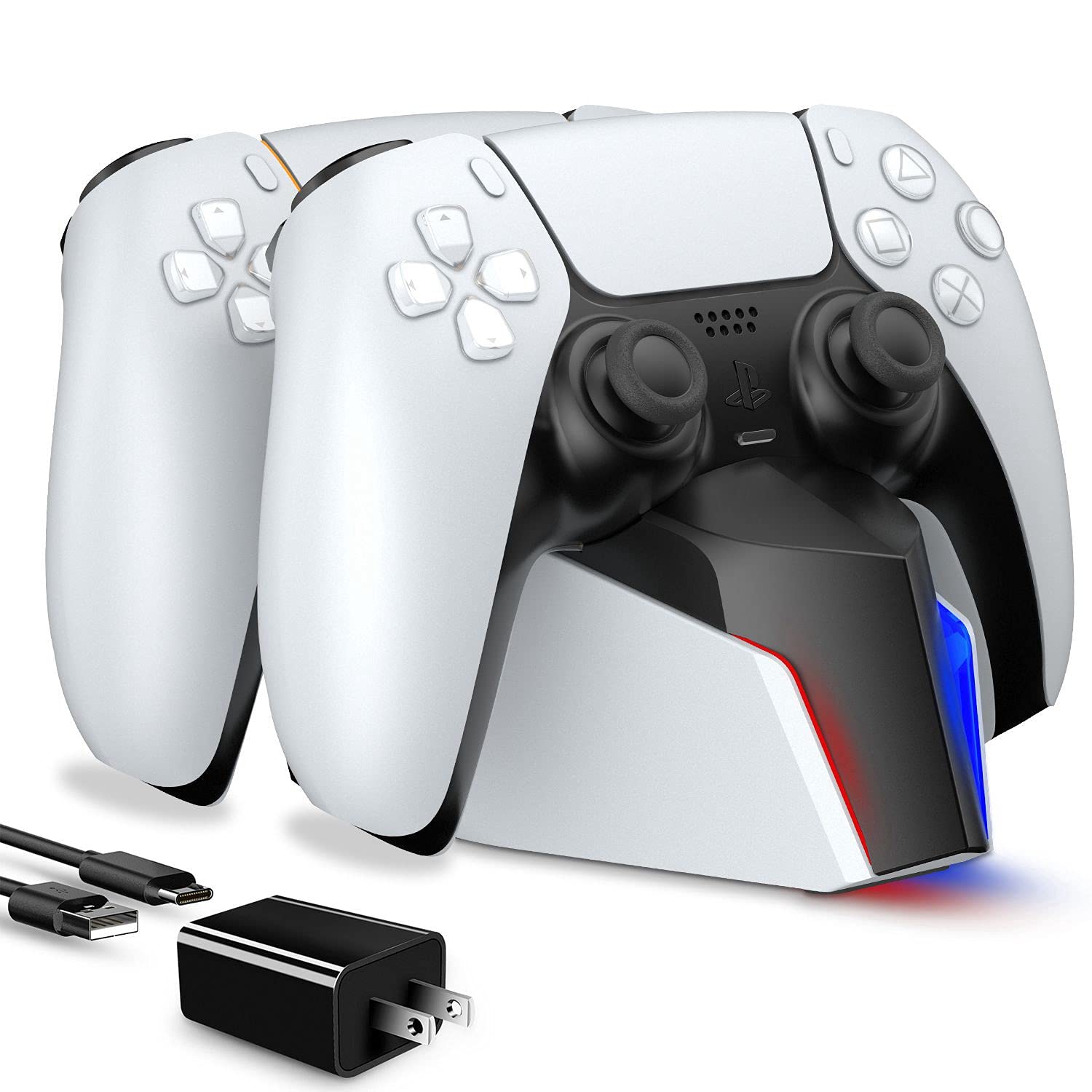 PS5 Charging Station, PS5 Controller Charger Station with 5V/2A AC Adapter, LED Indicator, Overcharging Protection, ECHTPower Dualsense Charger Stand Dock for Sony Playstation 5 Controller