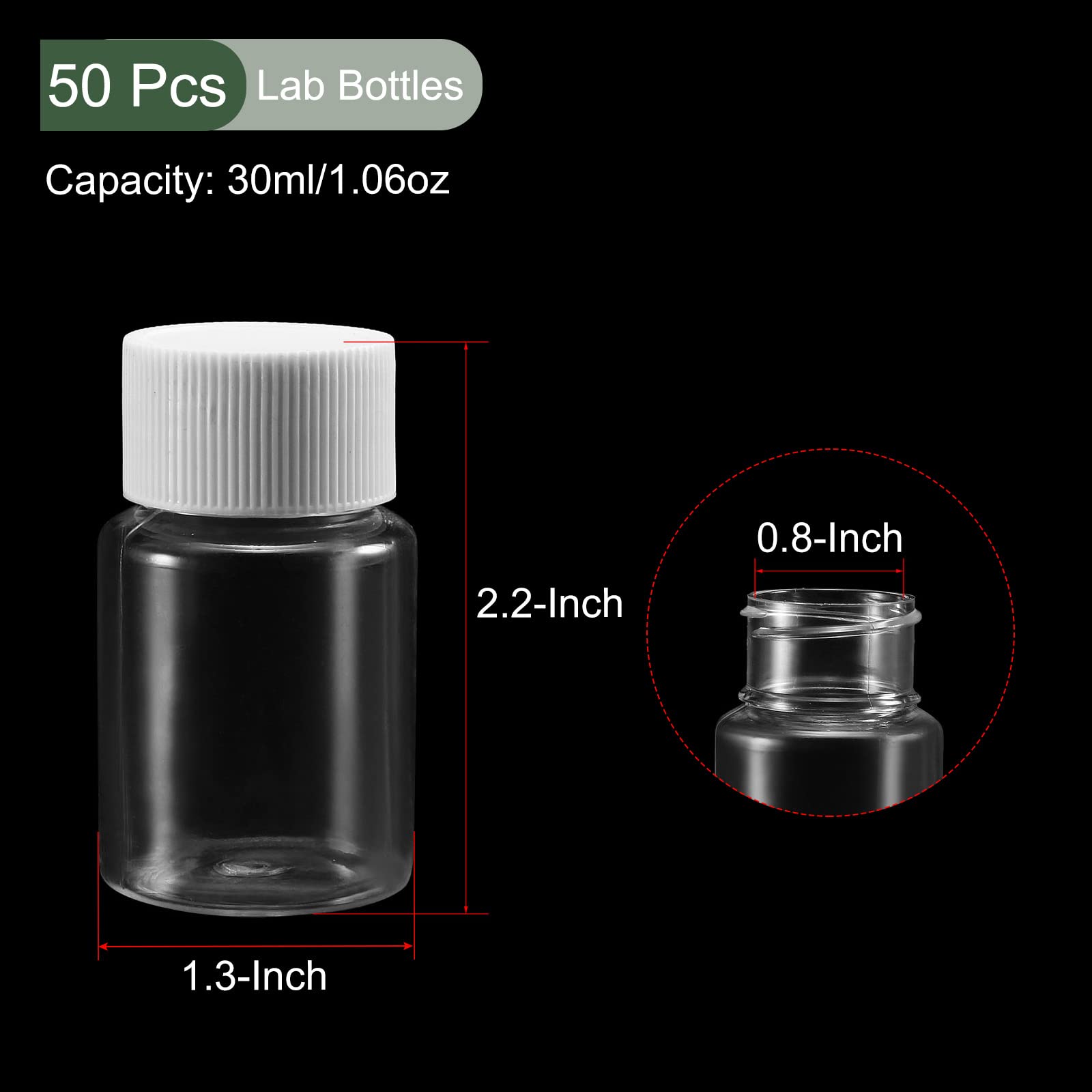 YOKIVE 50 Pcs Chemical Storage Bottle, Plastic Container with Wide Mouth | Reagent Sample Sealing, Great for Laboratory, Store, Factory (Clear, 30-ML)