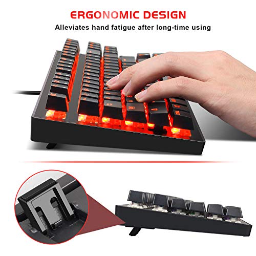 Mechanical Gaming Keyboard and Mouse Combo & Large Mouse Pad,Mechanical Keyboard 87 Keys Small Compact LED Backlit - MK1 Wired USB Gaming Keyboard with Blue Switches, for Windows